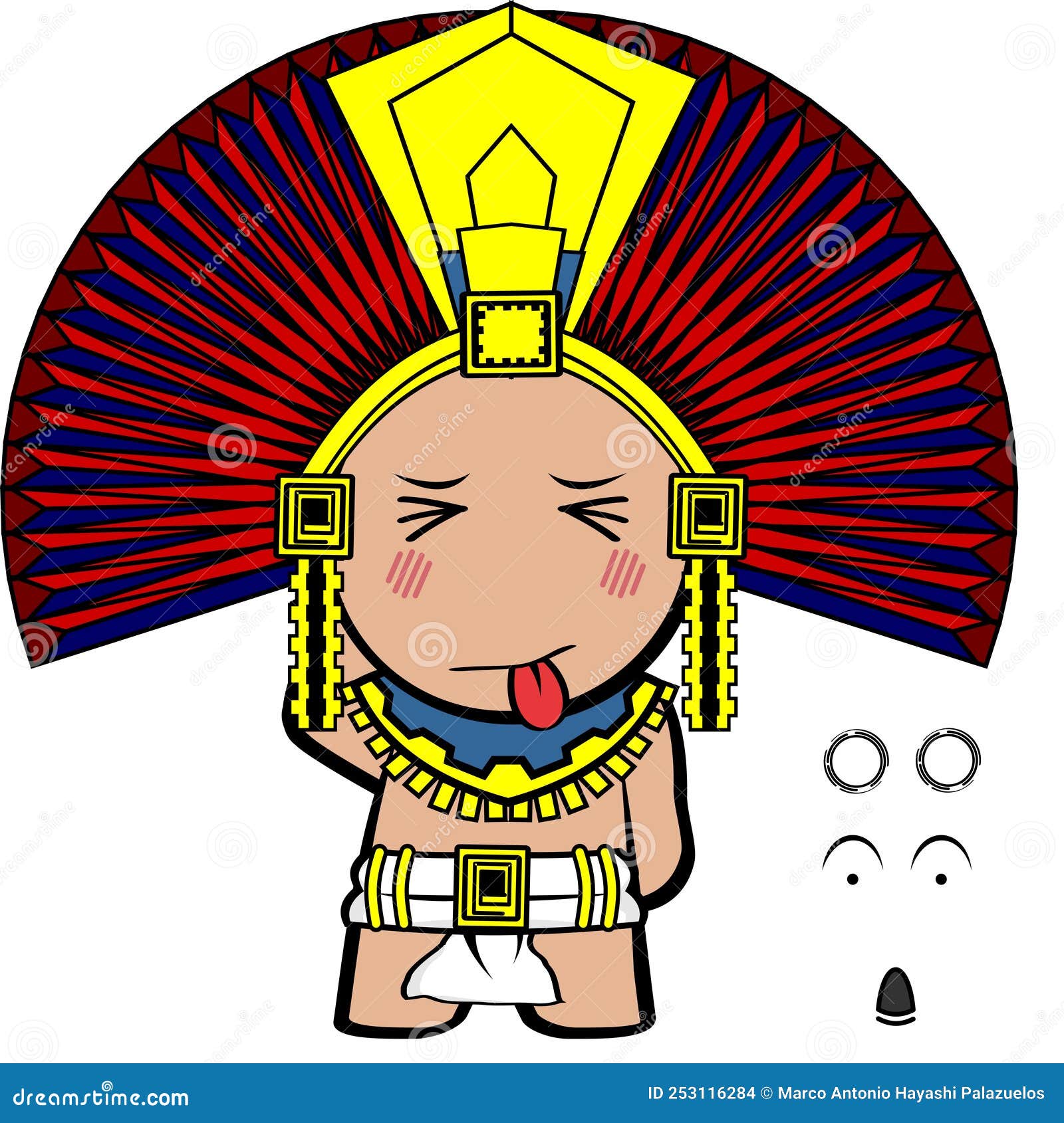 Funny Aztec Kid Mexican God Cartoon Set Expressions Stock Vector ...