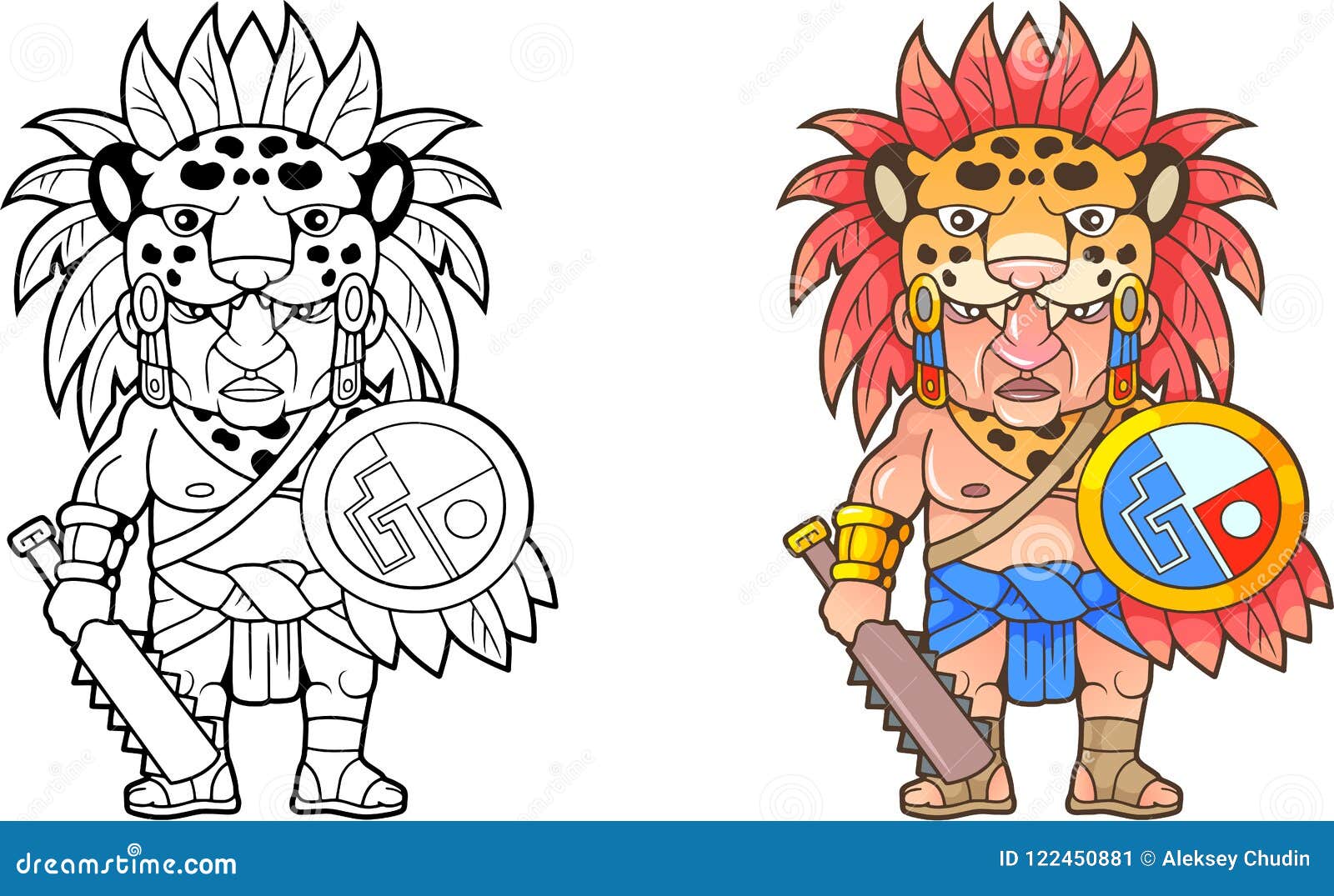 Funny Aztec Warrior, Design Coloring Book Stock Vector - Illustration ...