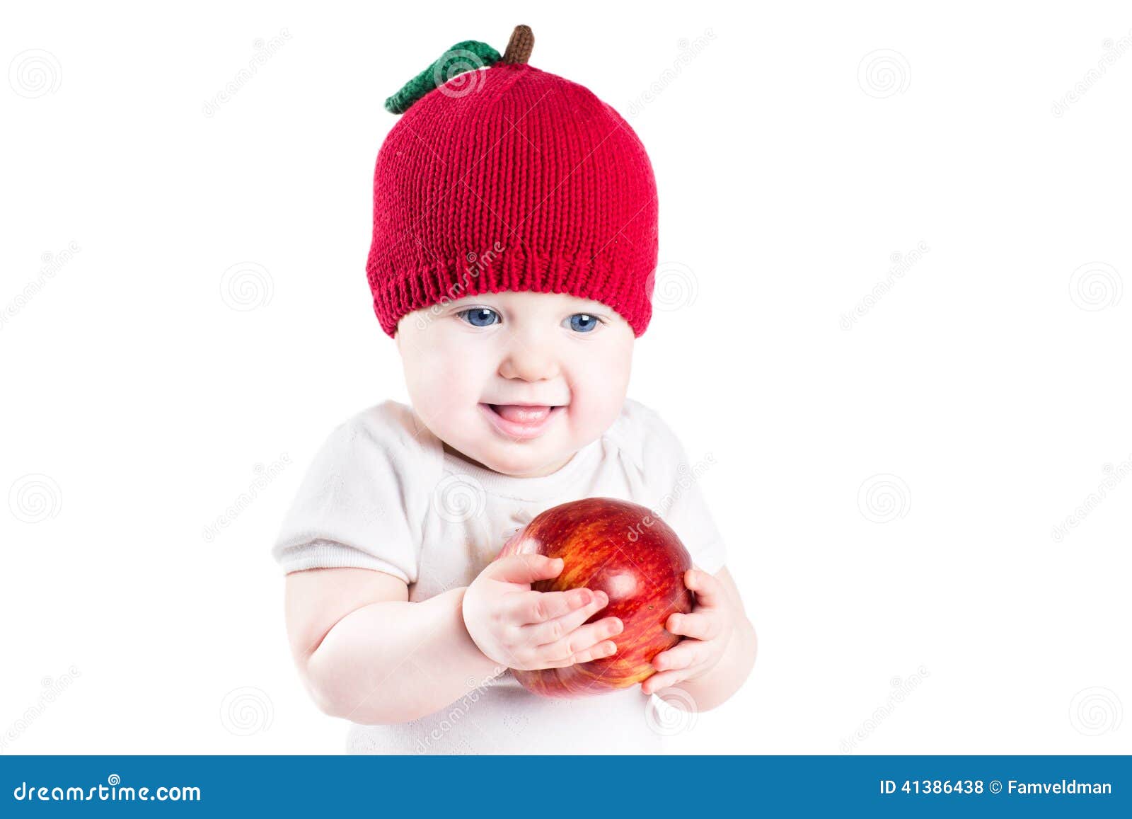 Funny Baby with a Big Red Apple Stock Photo - Image of child, fall ...