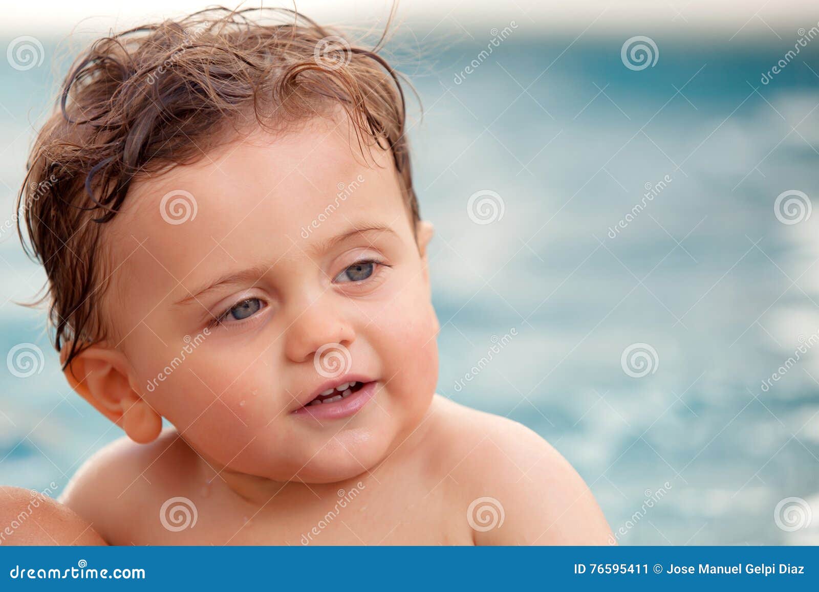 Funny baby boy in the pool stock image. Image of recreation - 76595411