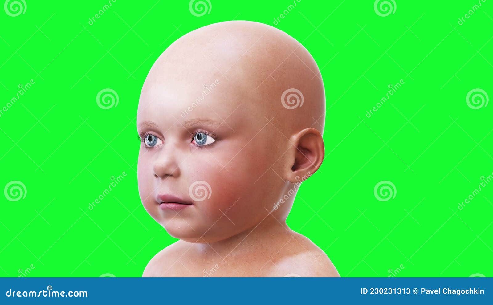 Funny Baby, Children. Green Screen 3d Rendering. Stock Illustration ...