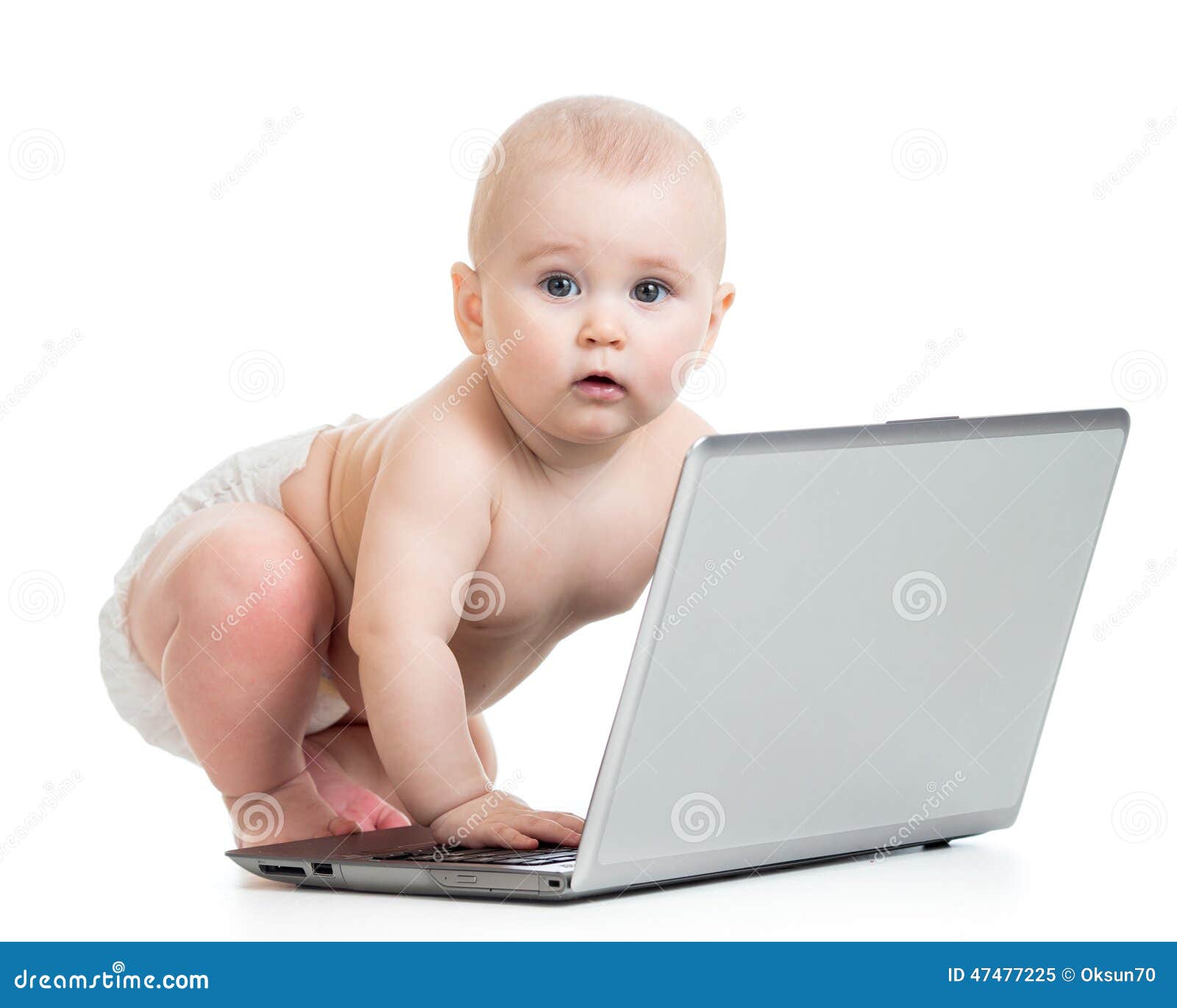 Funny Baby Playing on Laptop Stock Image - Image of girl, internet ...