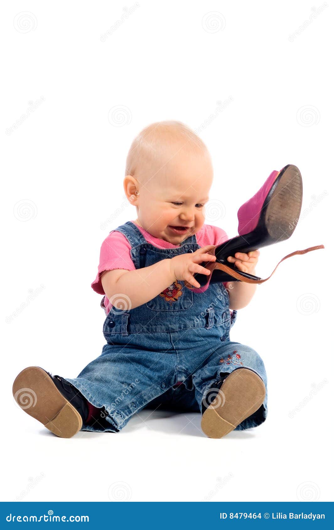Funny baby with shoe stock photo. Image of blue, childhood - 8479464