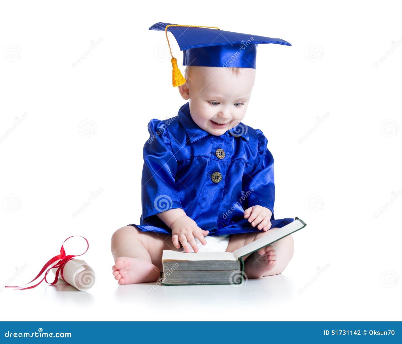 Funny Baby in Student Hat with Book Stock Photo - Image of education ...