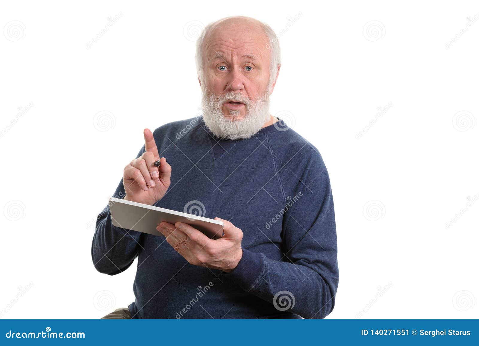Funny Old Man Using Tablet Computer Isolated on White Stock Image ... Funny Old Man Using Tablet Computer Isolated on White Stock Image ...