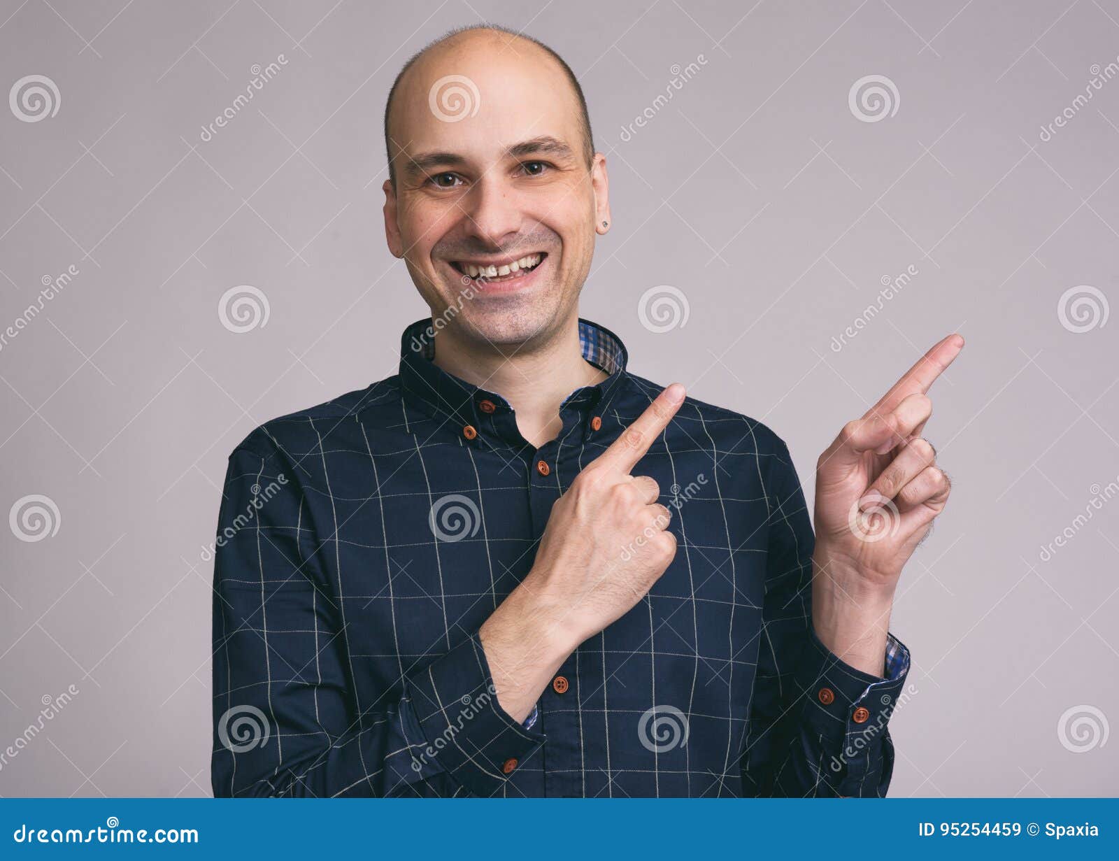 Funny Bald Man Pointing To Copy Space Stock Image - Image of ...