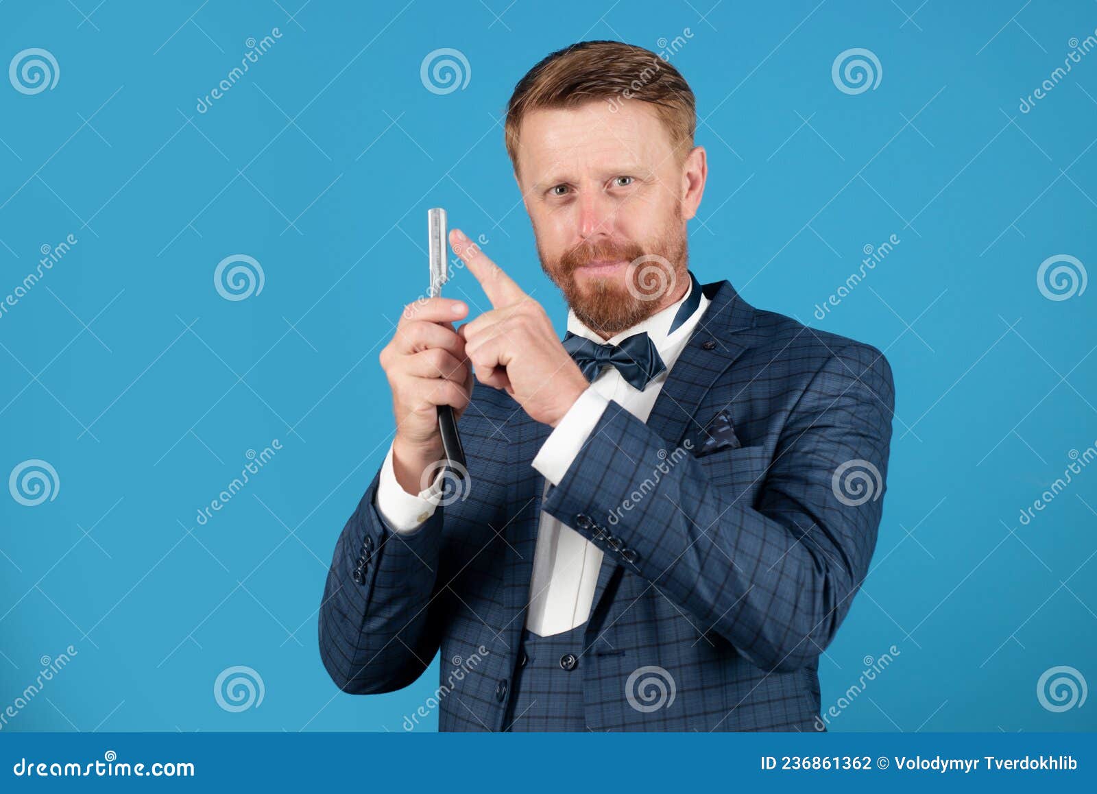 Funny Barber. Barber Blade. Man with Vintage Razor. Stock Photo - Image ...