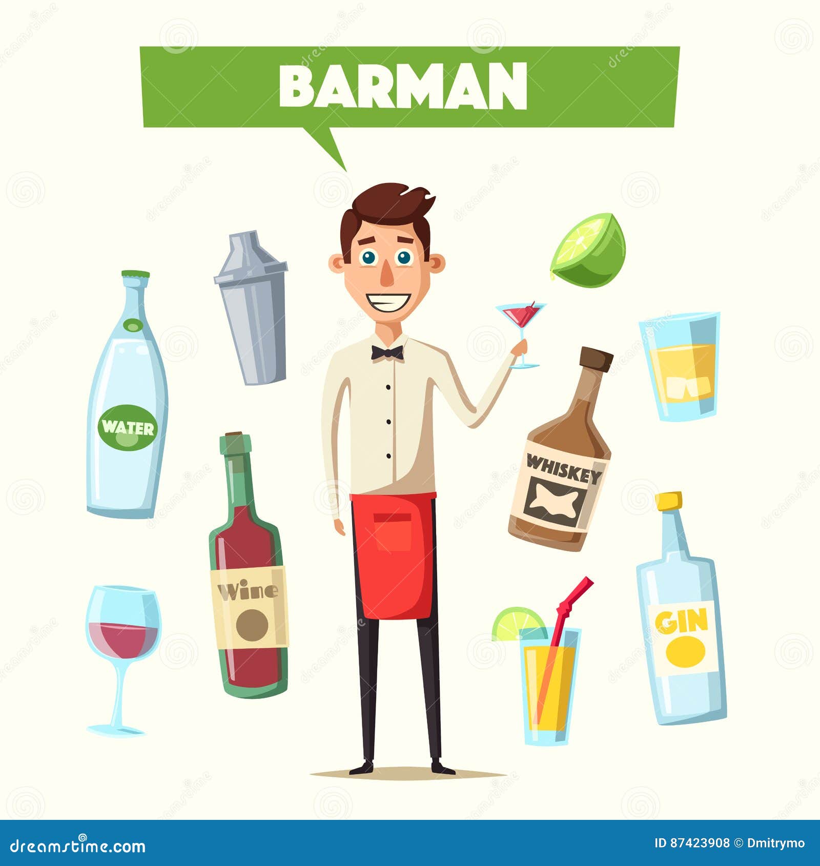 Funny Bartender, Cute Character. Vector Cartoon Illustration Stock ...