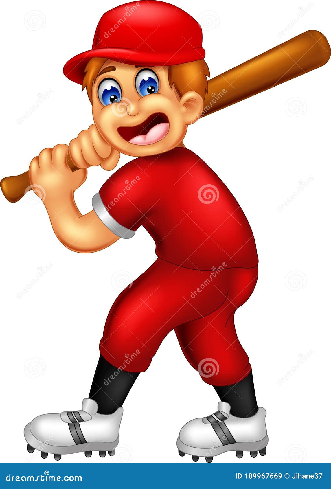 Funny Batter Cartoon in Action with Laughing Stock Illustration ...