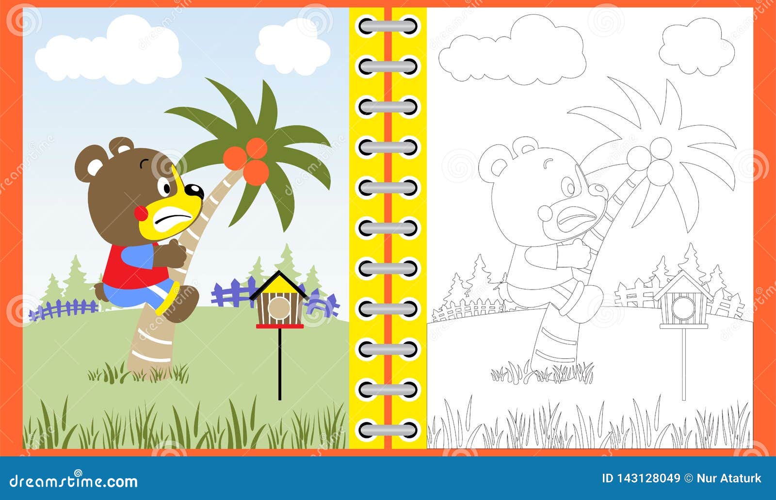 Funny Bear Cartoon Climb a Tree, Coloring Book/page Stock Vector ...