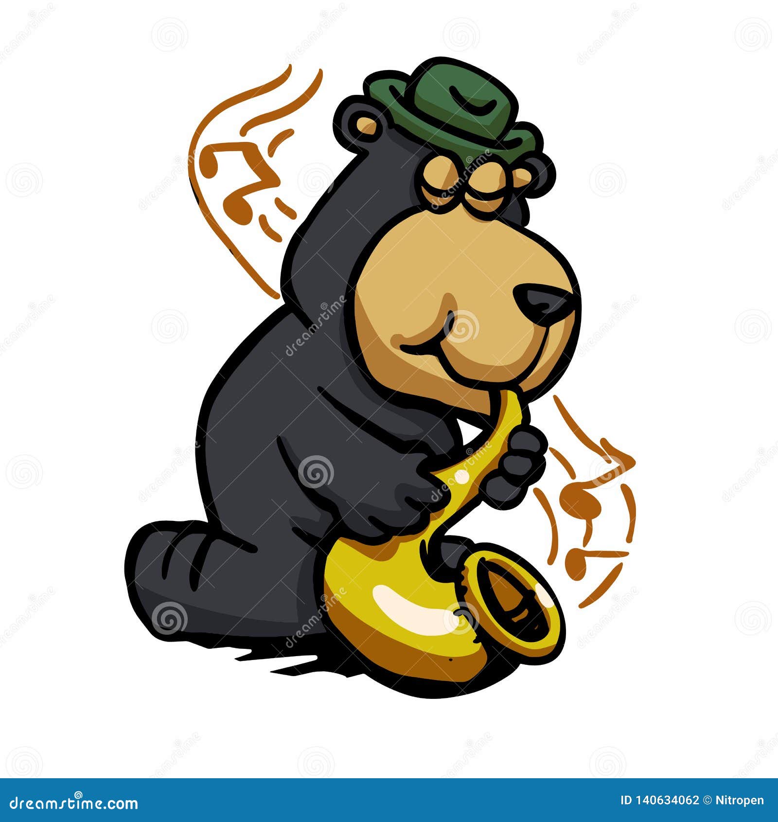 Funny Bear Saxophonist Plays Jazz Stock Vector - Illustration of cute ...