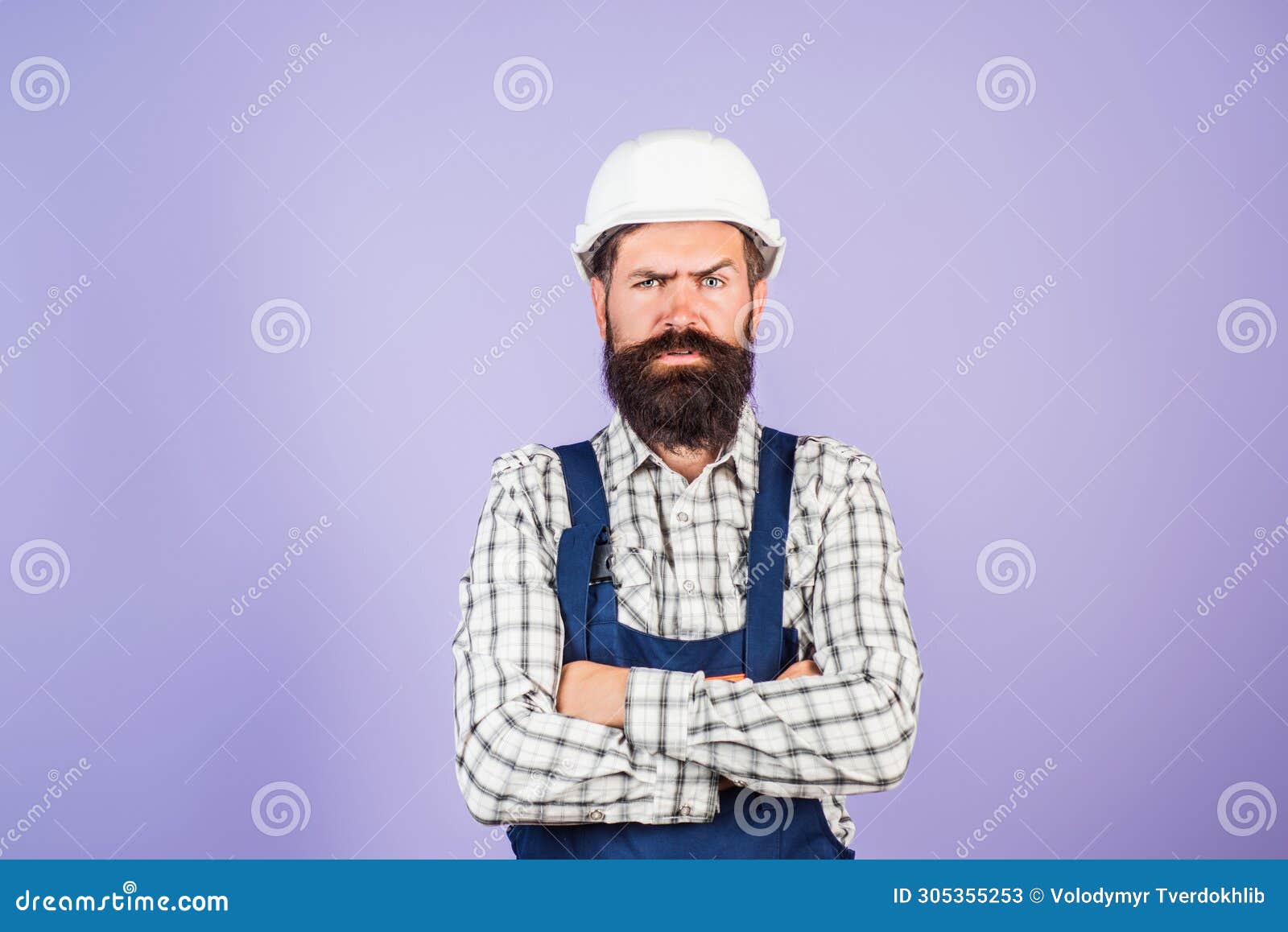 Funny Bearded Builder Worker. Handyman Builder in Hardhat. Building ...