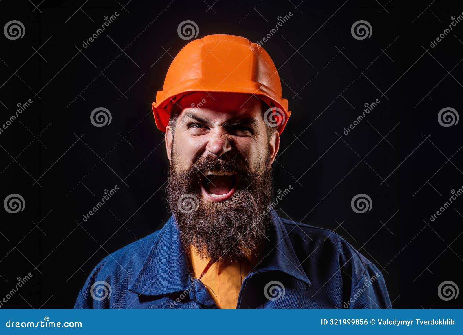 Funny Bearded Builder Worker. Handyman Builder in Hardhat. Building ...