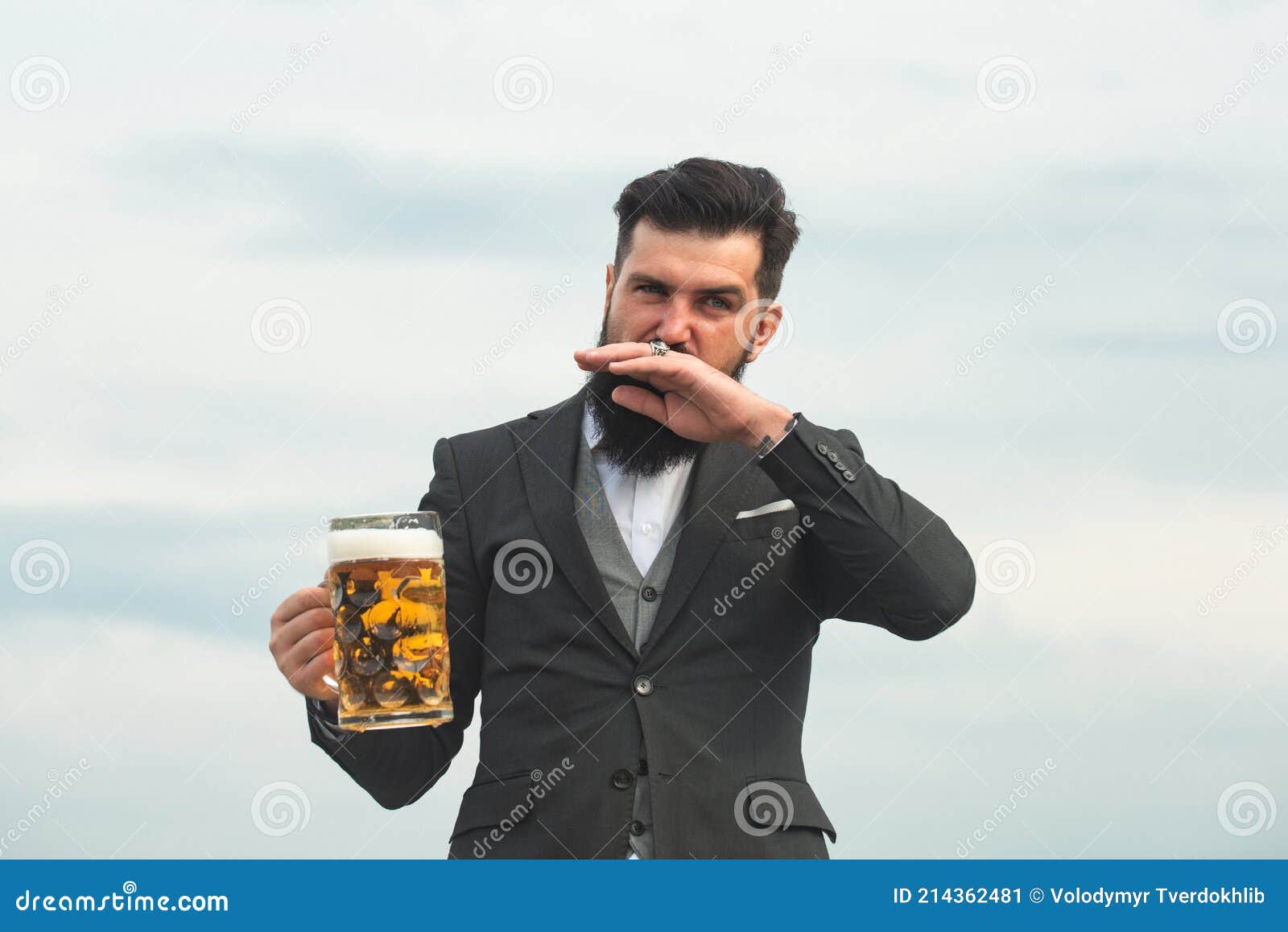 Funny Bearded Hipster Man Holds Craft Beer. Stock Image - Image of ...