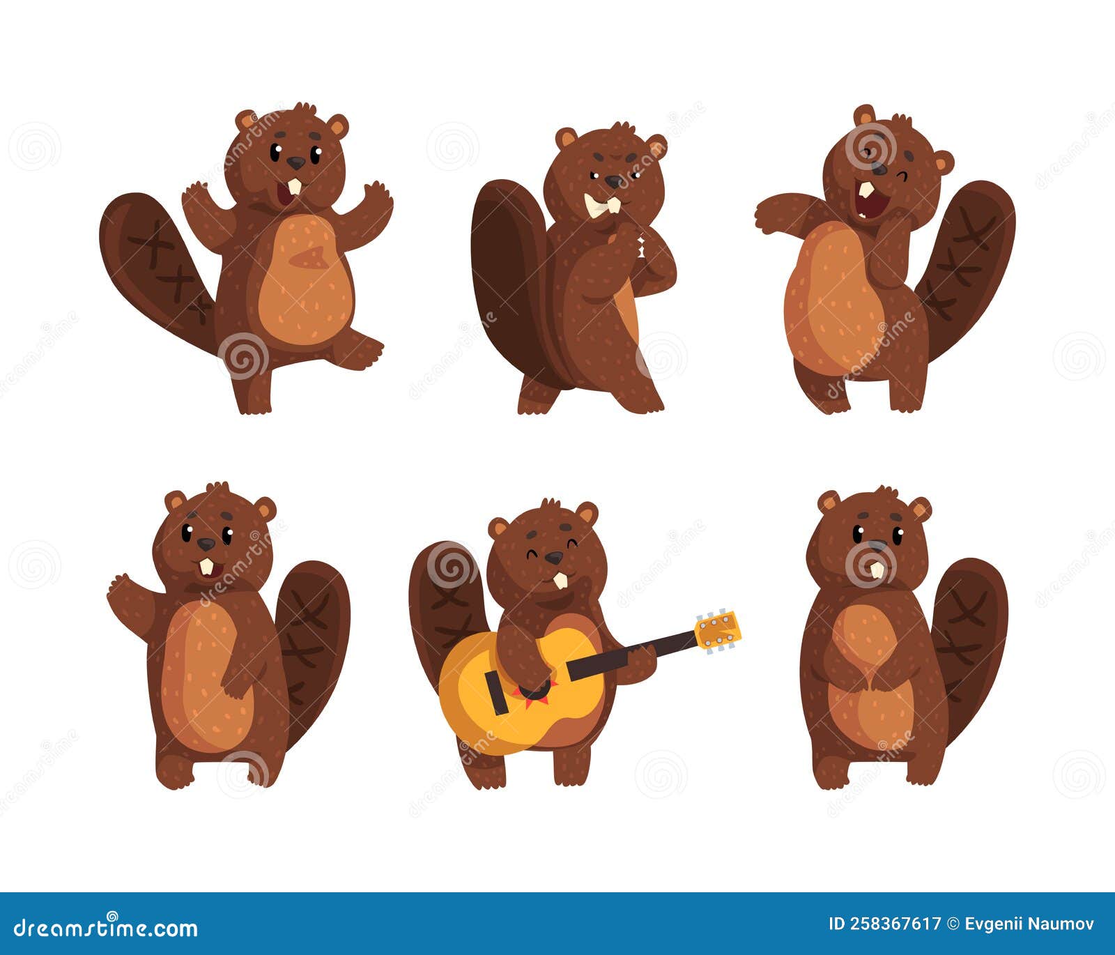 Funny Beaver Character with Friendly Snout Engaged in Different ...