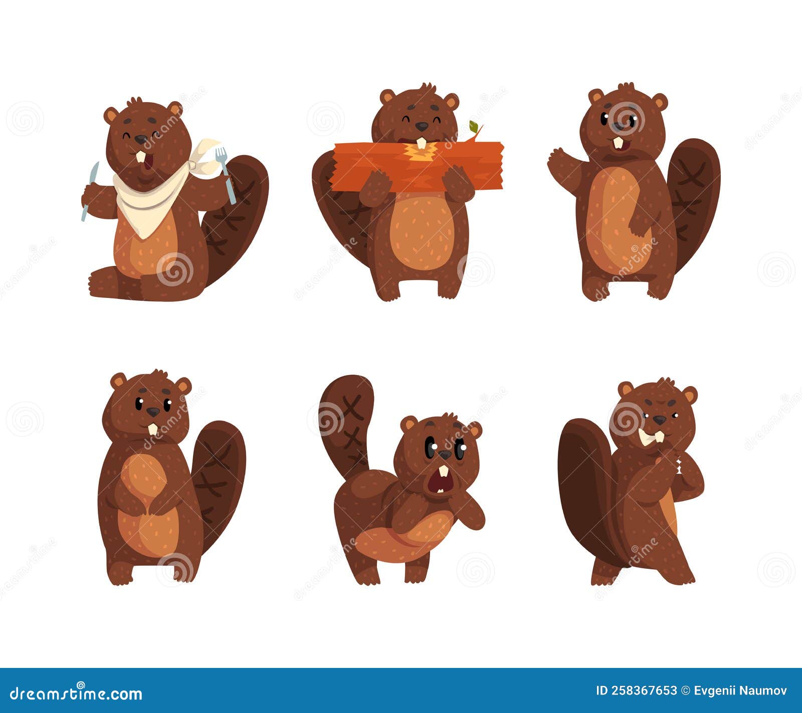 Funny Beaver Character with Friendly Snout Engaged in Different ...