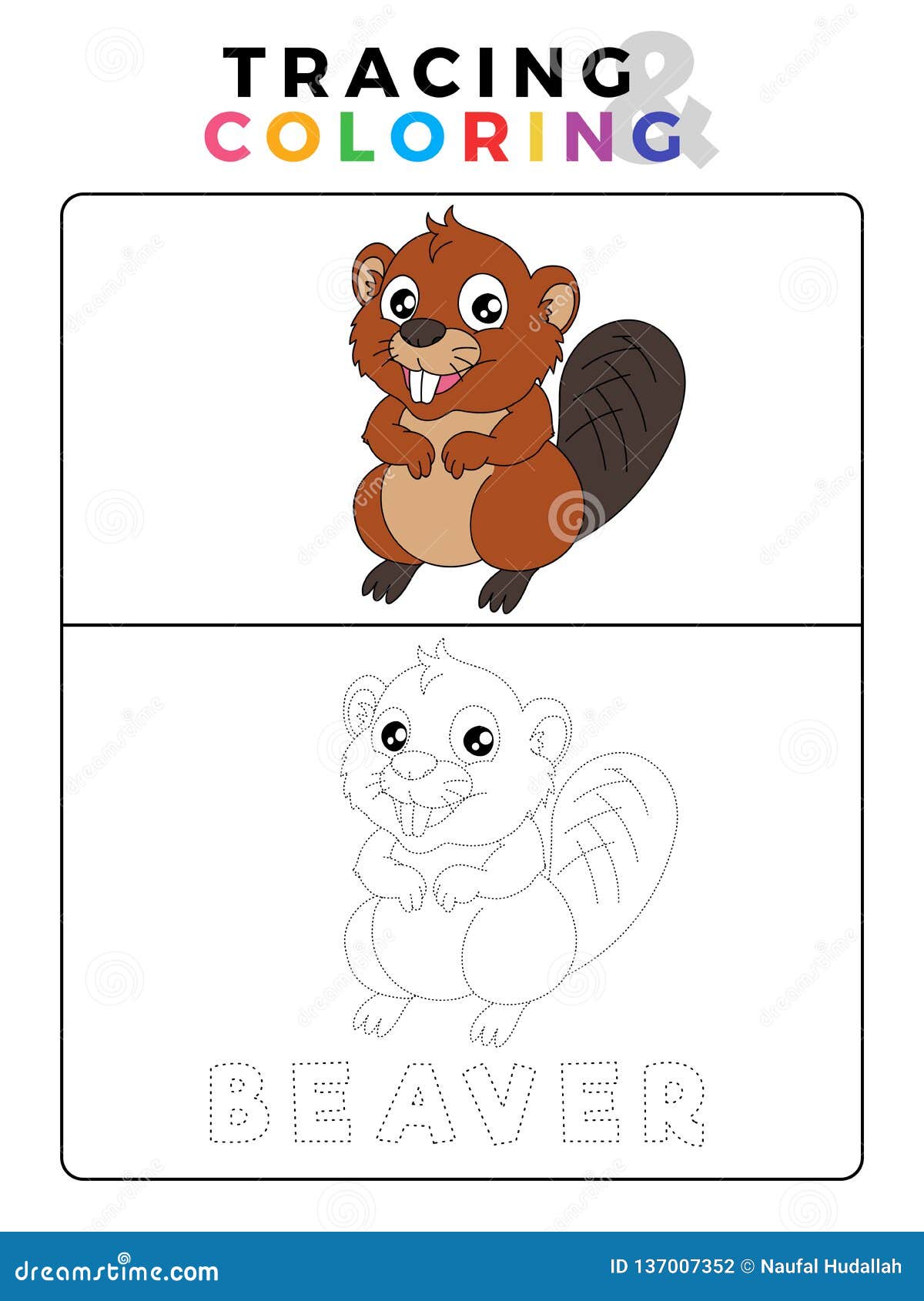 Funny Beaver Tracing and Coloring Book with Example. Preschool ...