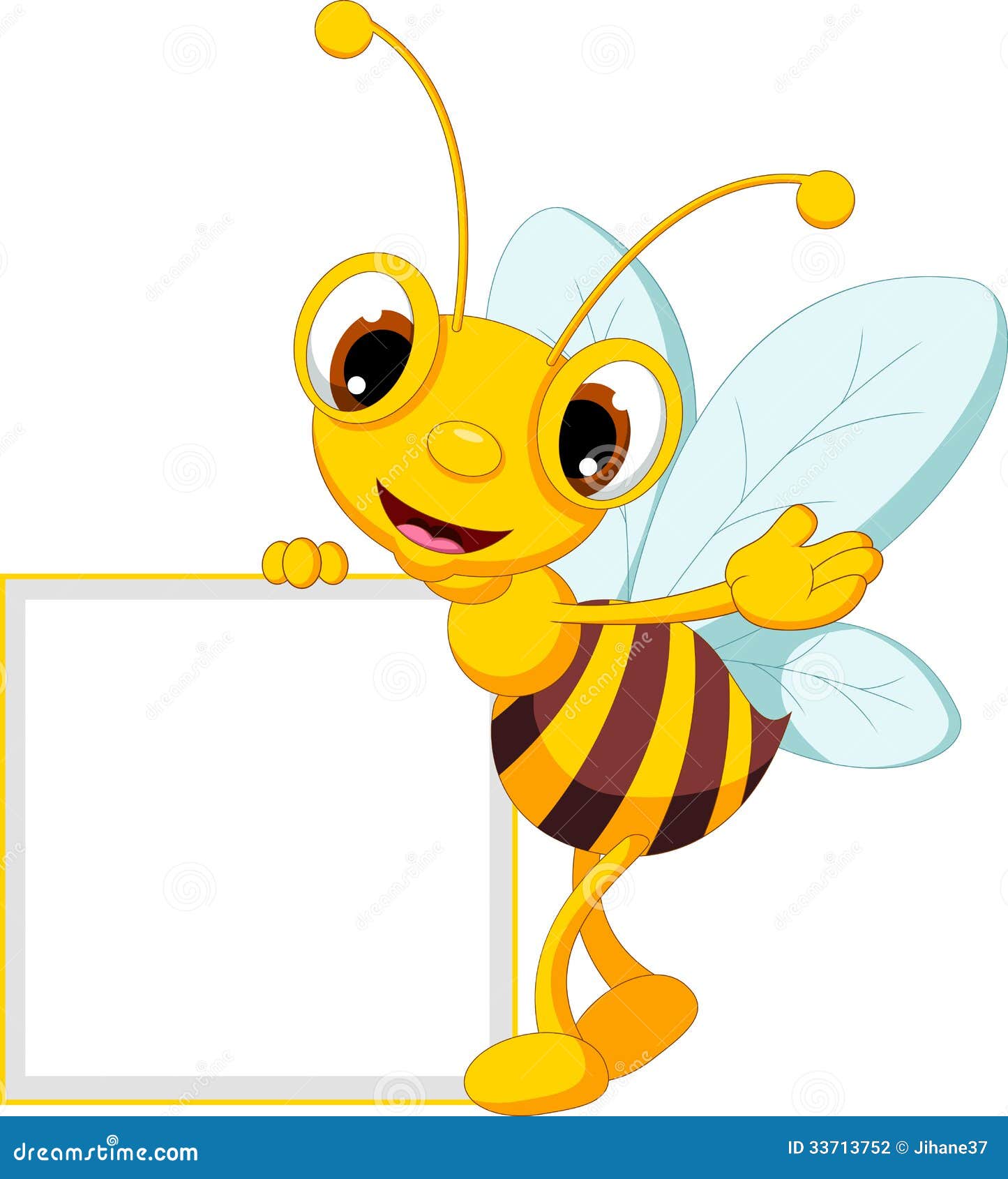 Funny Bee Cartoon with Blank Sign Stock Illustration - Illustration of ...