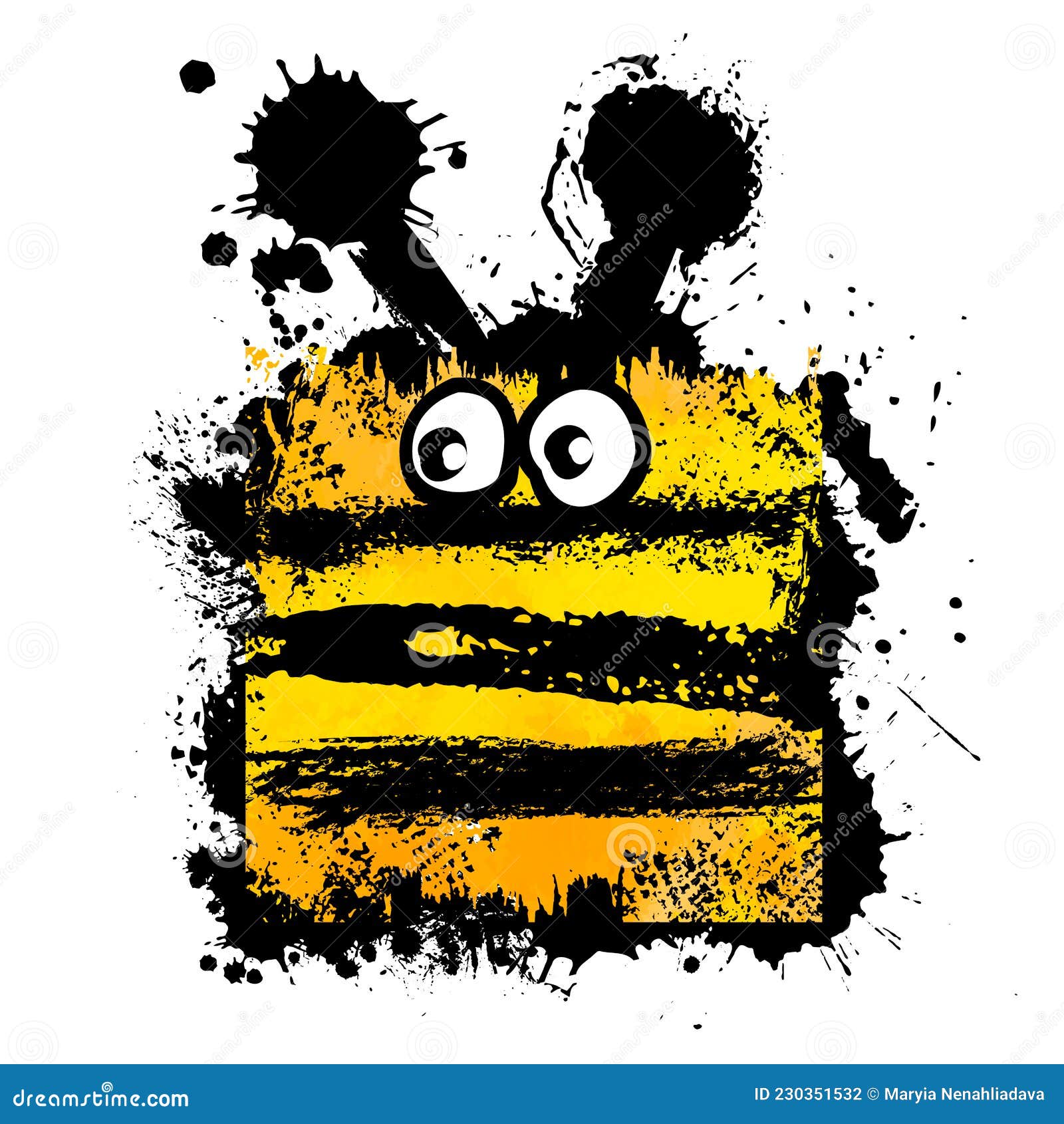 Funny Bee. Child Drawing . Abstract Square Bee from Blots. Vector ...