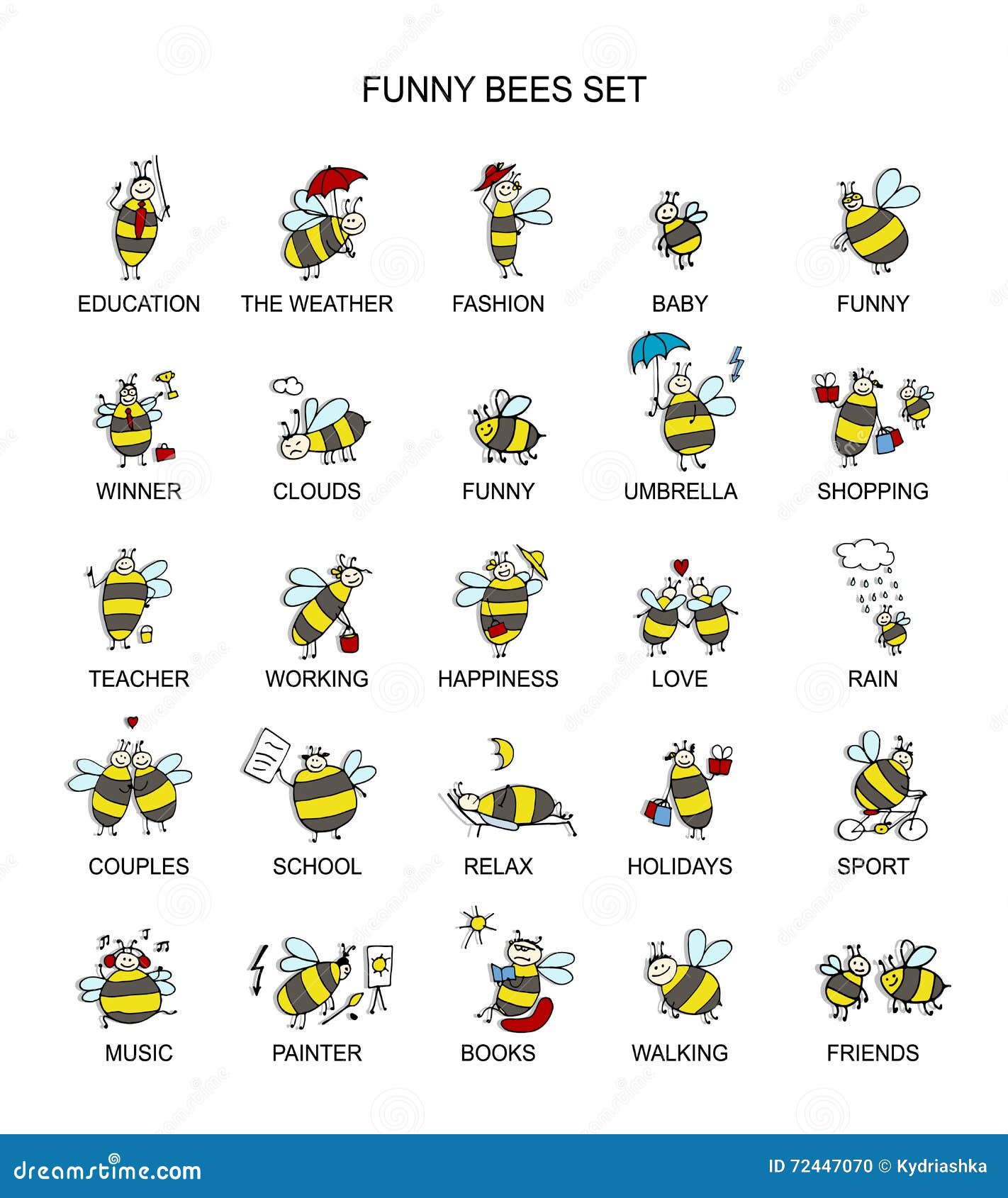 Funny Bee Collection, Sketch for Your Design Stock Vector ...