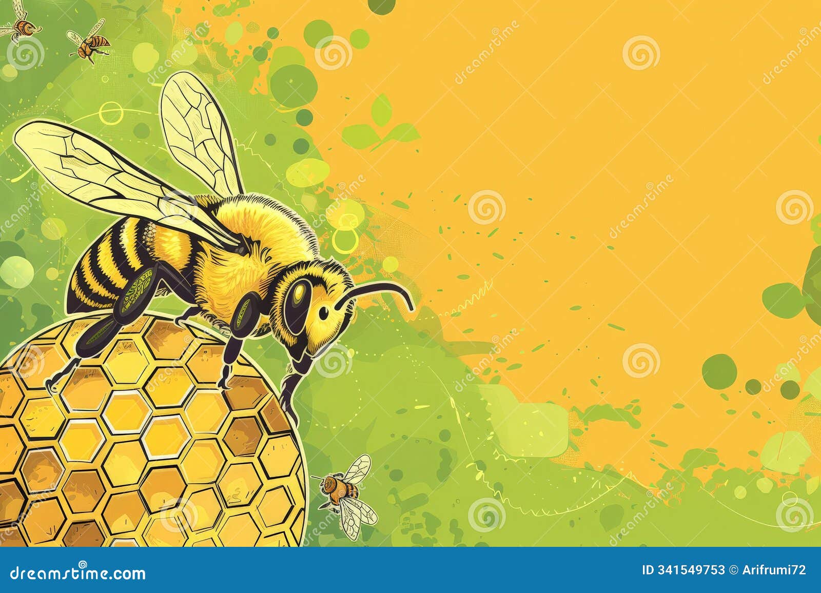 Funny Bee with Earth and Honeycomb Beehive Illustration Background with ...