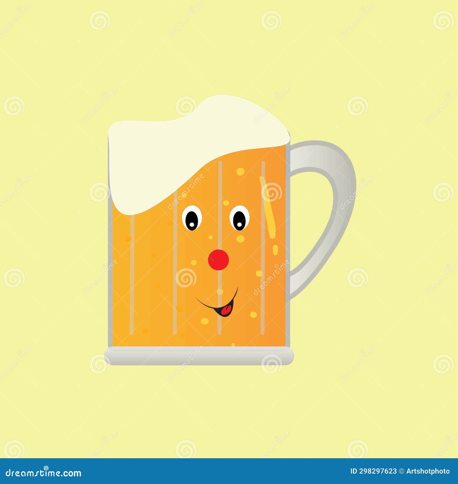 Cute Pint of Beer Character Cartoon Style on White Background Stock ...