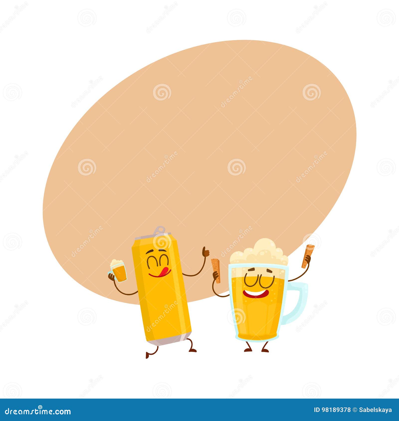 Funny Beer Can And Mug Characters Having Fun Drinking Celebrating Stock Vector Illustration