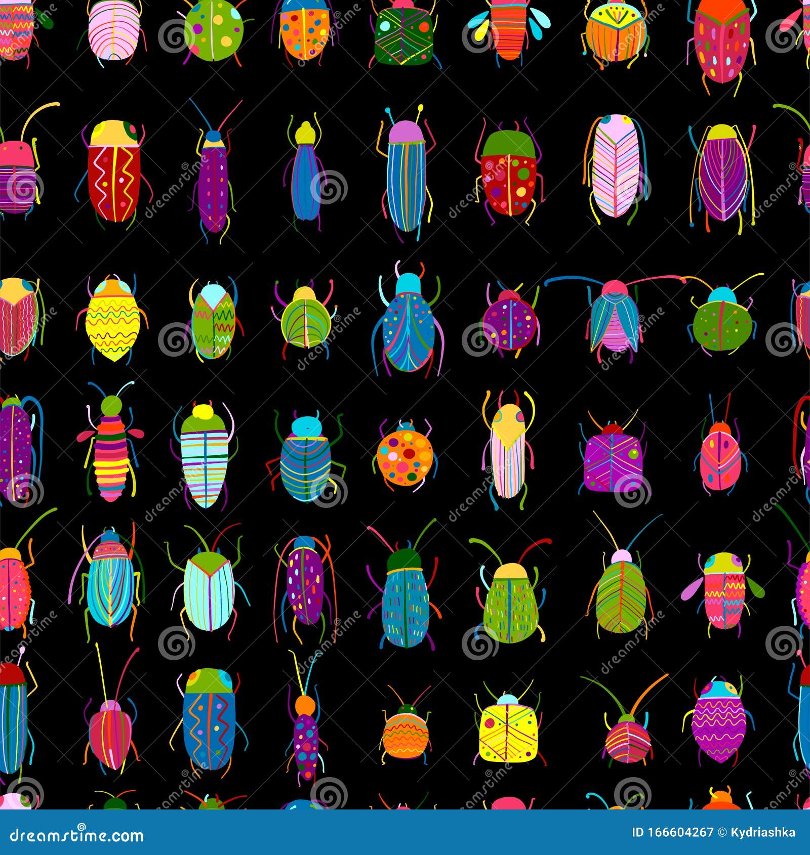 Funny Beetles Collection, Seamless Pattern for Your Design Stock Vector ...