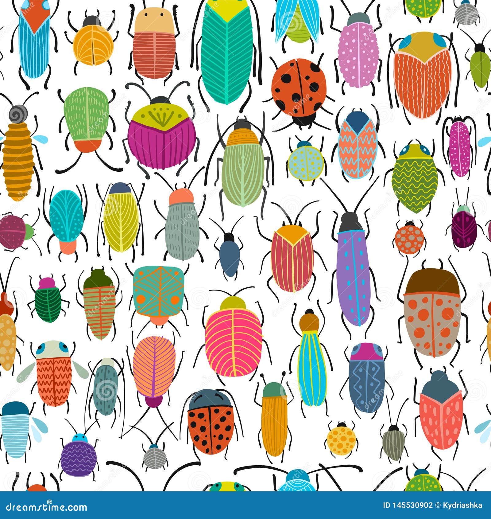 Funny Beetles Collection, Seamless Pattern for Your Design Stock Vector ...