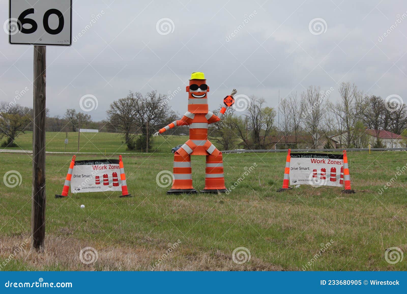Funny Big Sign and Signs Showing the Work Zone Stock Image - Image of ...