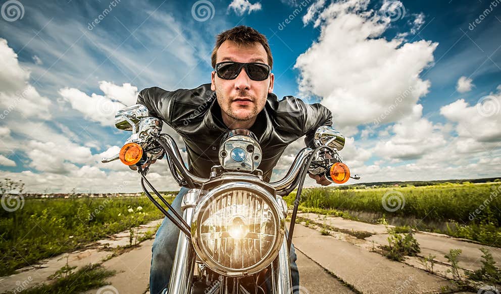 Funny Biker Racing on the Road Stock Photo - Image of brown ...