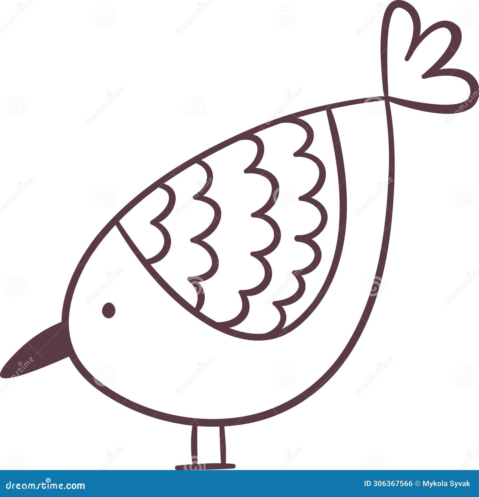 Funny Bird Doodle Outline stock vector. Illustration of sketch - 306367566