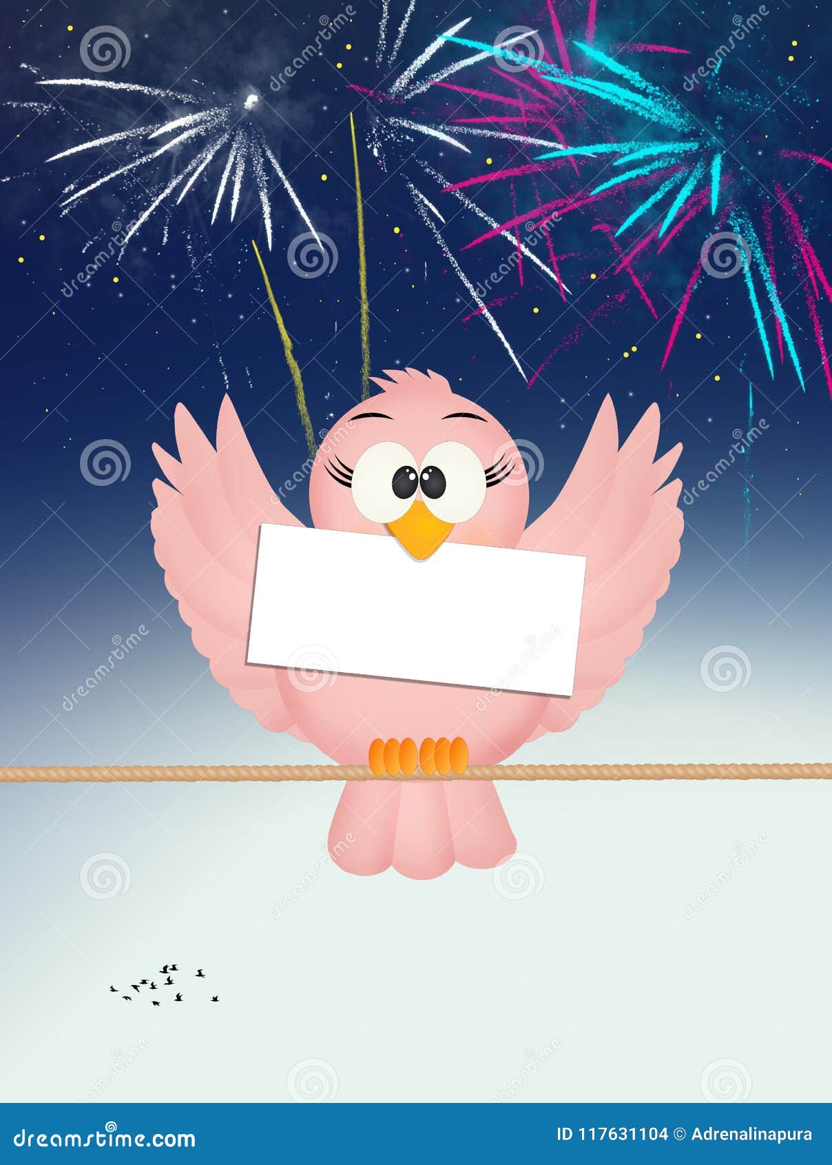 Funny Bird and Fireworks Explosion Stock Illustration - Illustration of ...