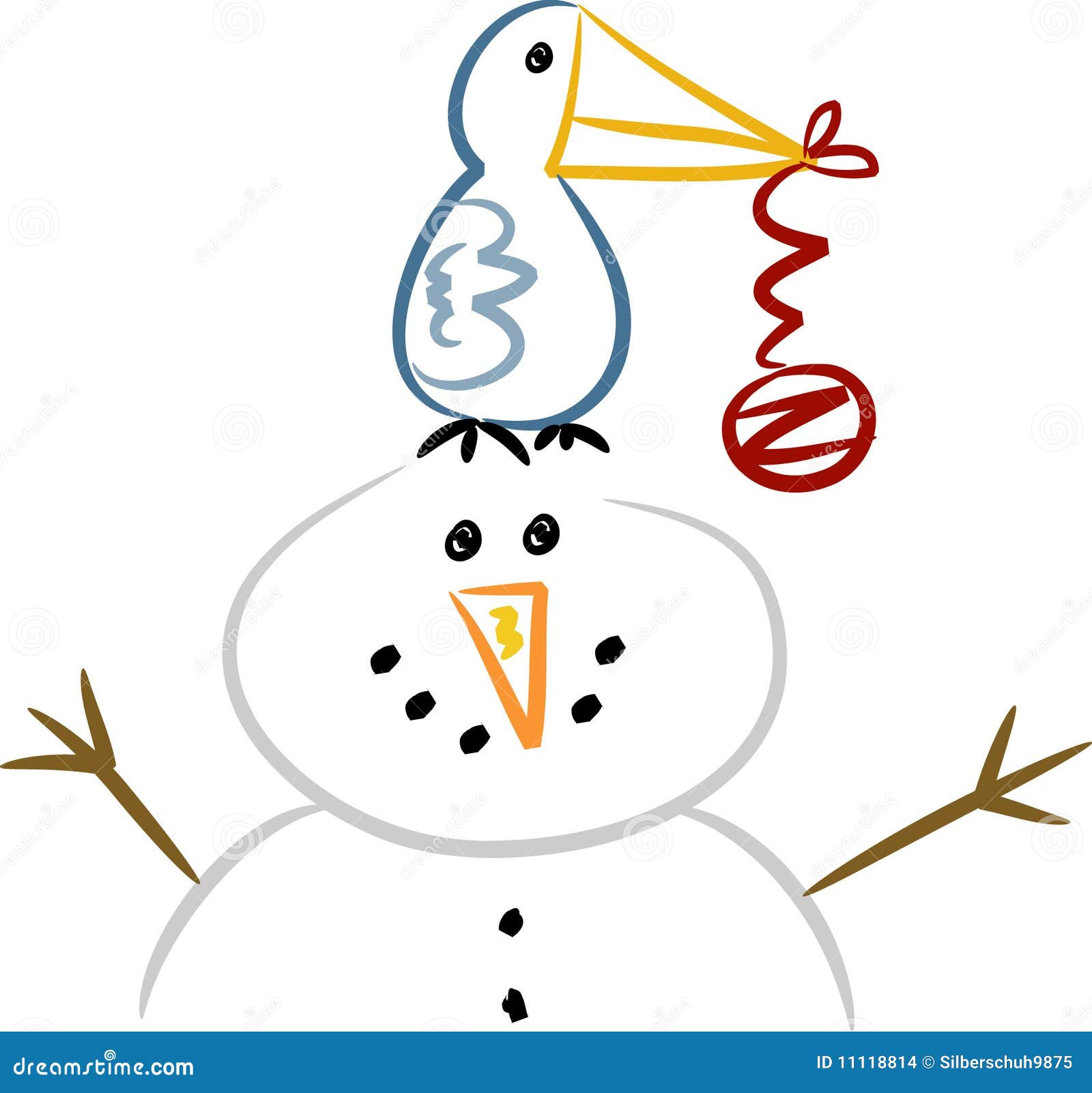 Funny Bird and Snowman stock vector. Illustration of isolated - 11118814