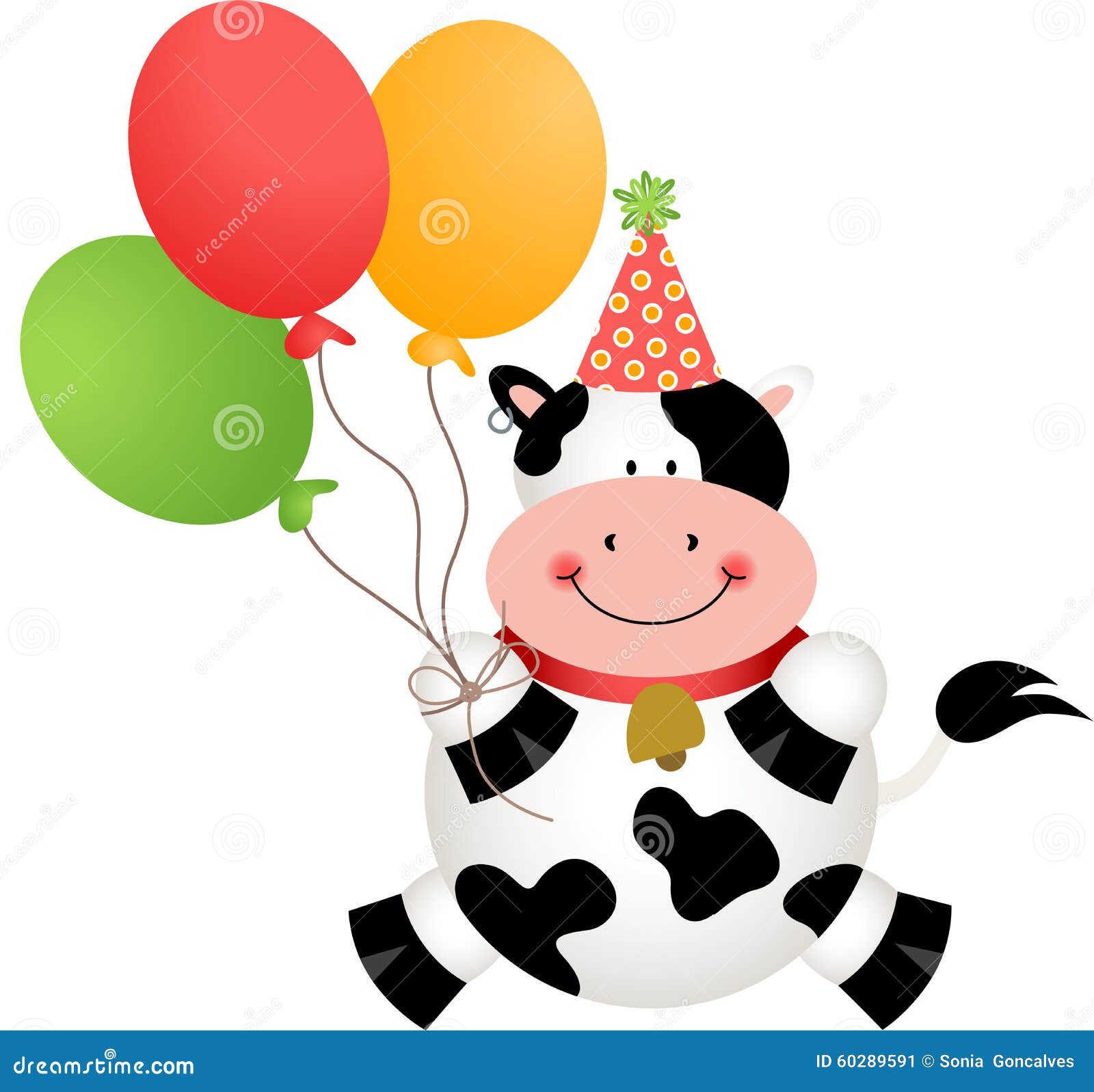 Funny Birthday Cow with Balloons Stock Vector - Illustration of ...