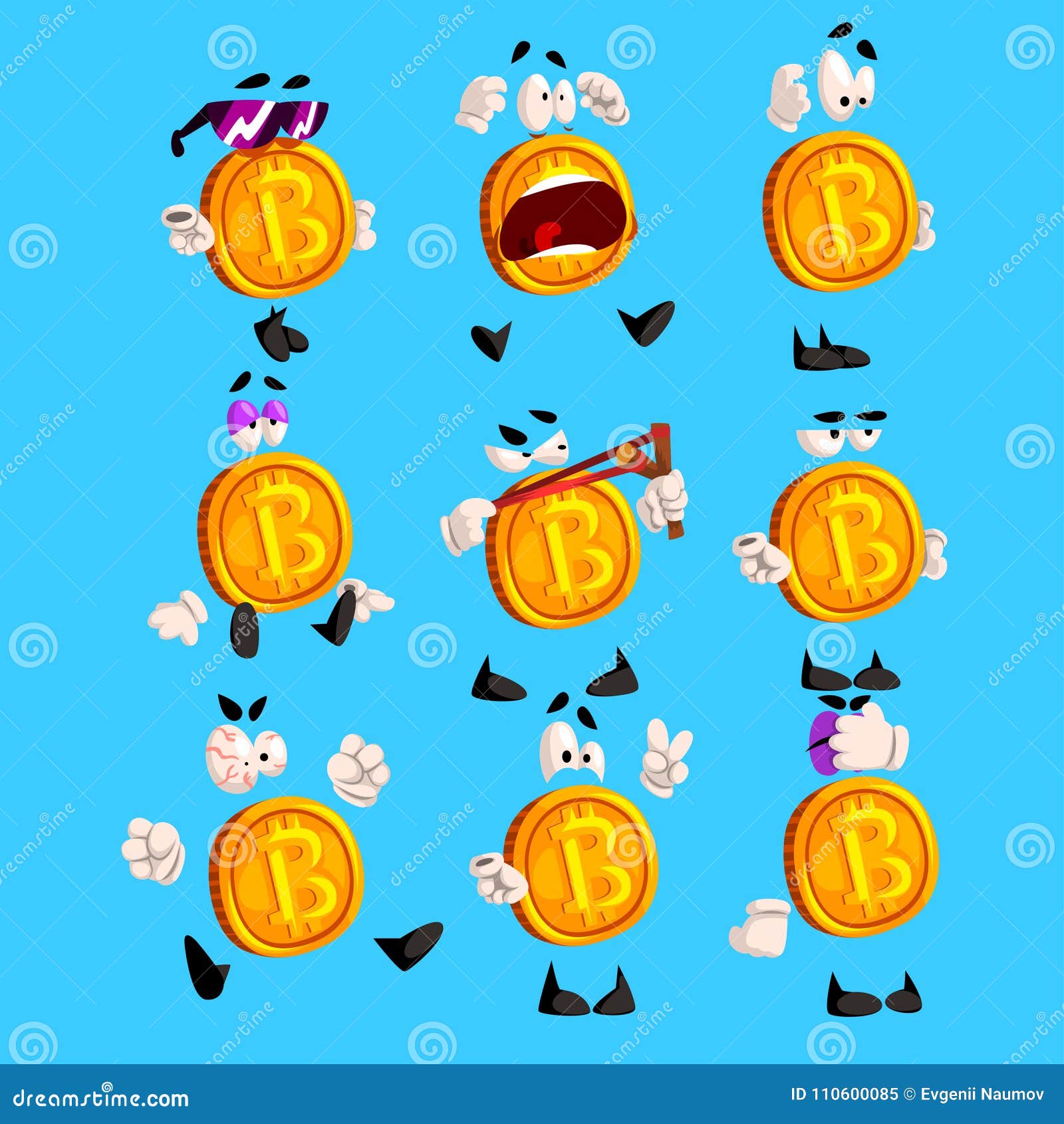 Funny Bitcoin Character Sett, Crypto Currency Emoji With Different ...