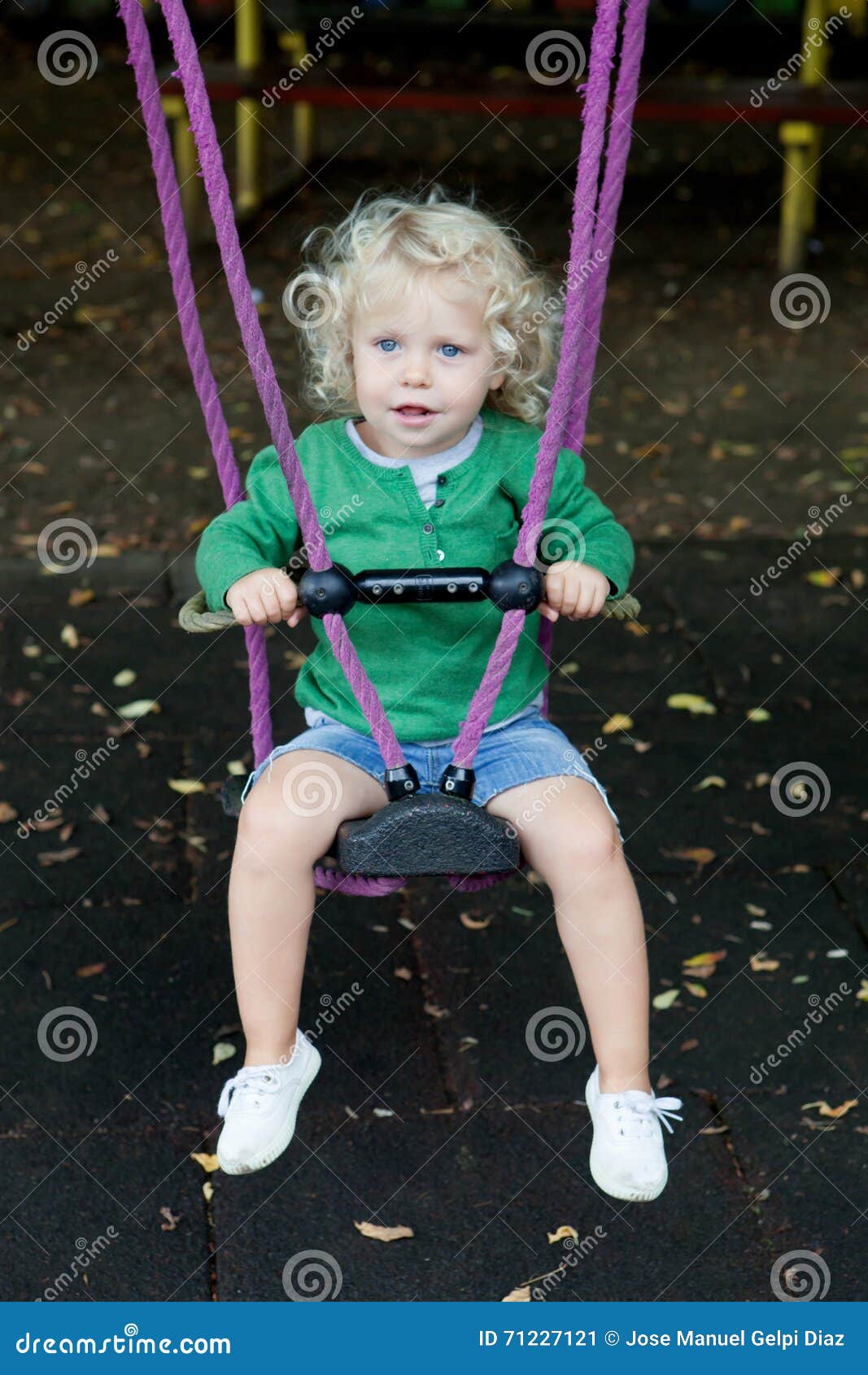 Funny Blond Boy Riding on a Swing Stock Image - Image of caucasian ...