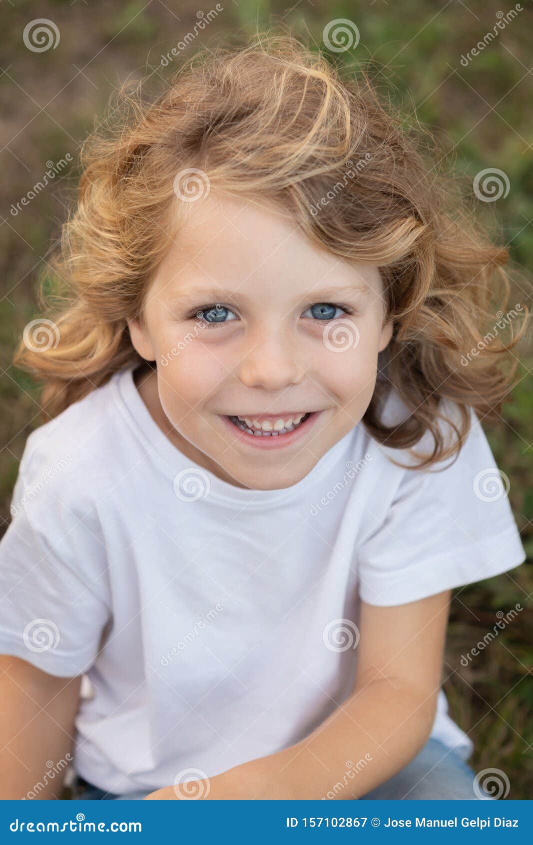Funny Blond Kid with Long Hair Stock Image - Image of alone, park ...