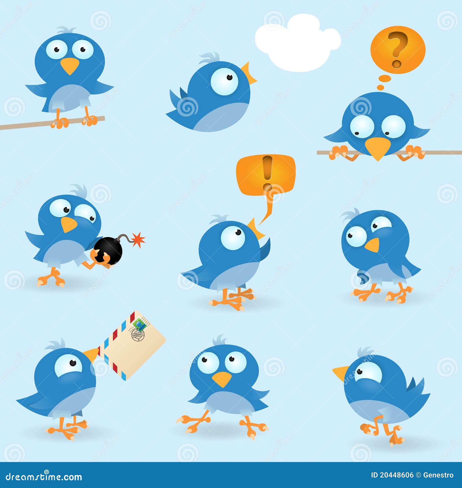 Funny blue birds stock vector. Illustration of envelope - 20448606