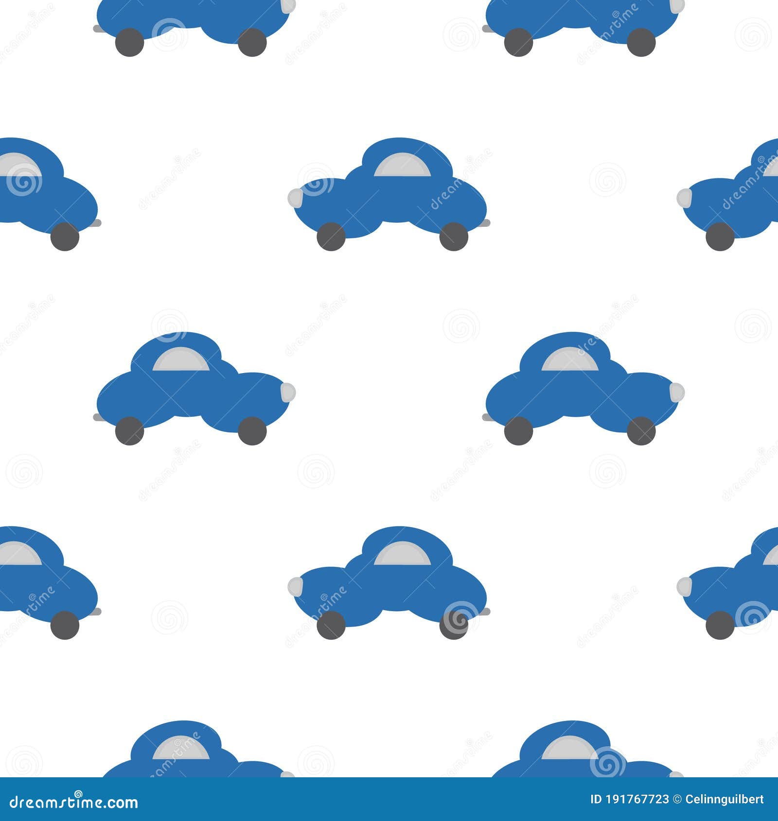 Funny Blue Car in the Shape of a Cloud. White Background. Seamless ...