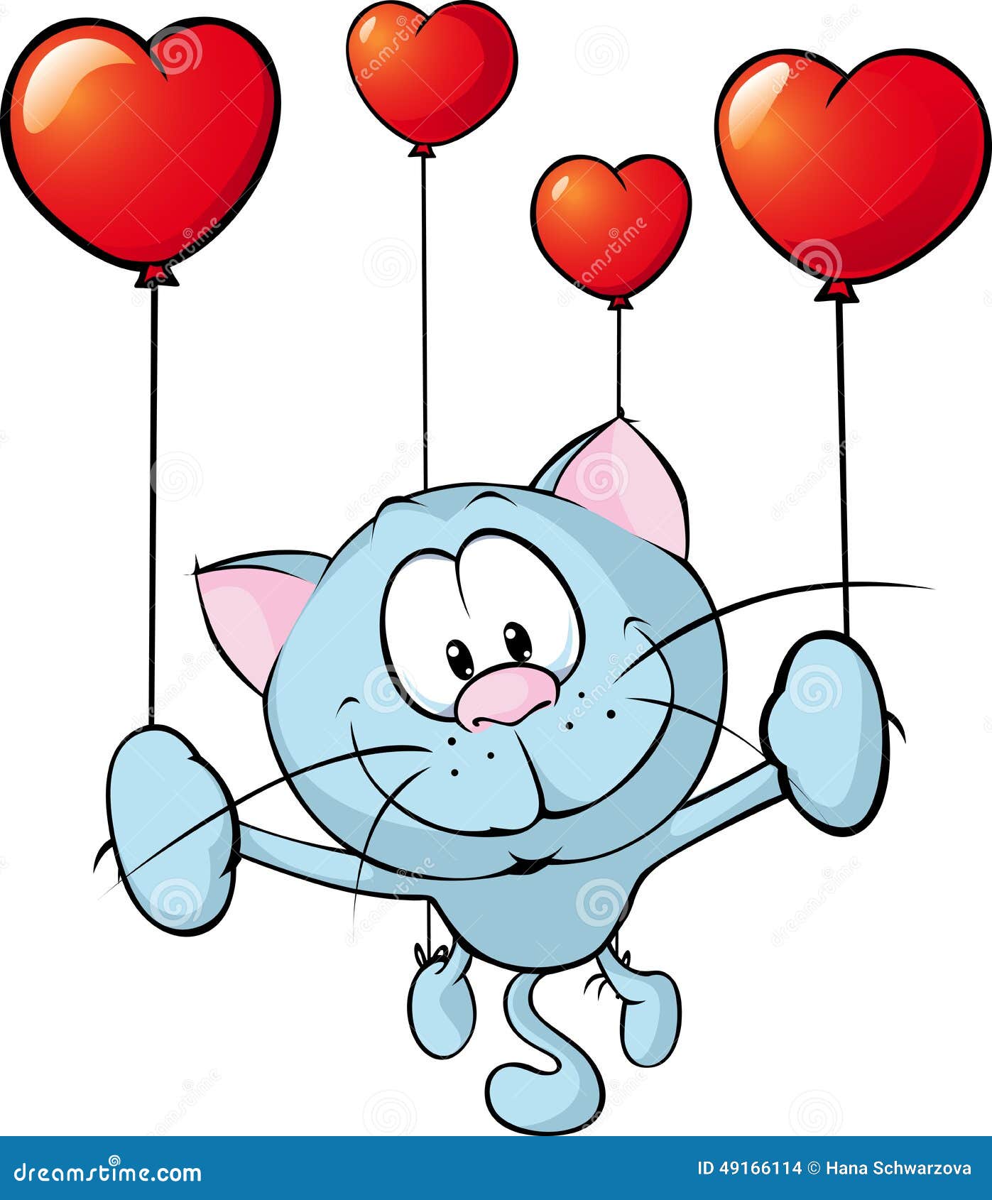 Funny Blue Cat Flying with Balloon - Vector Stock Vector - Illustration ...