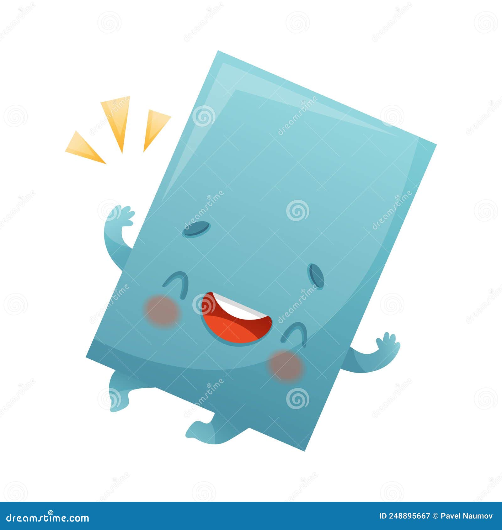 Funny Blue Rectangle As Geometric Shape Character Jumping with Joy ...