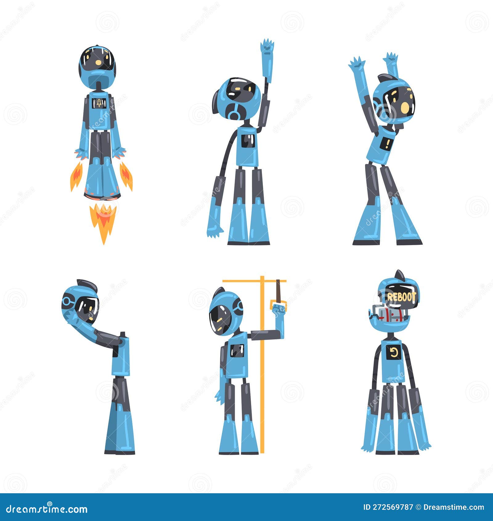 Funny Blue Robot Character Engaged in Different Activity Vector Set ...