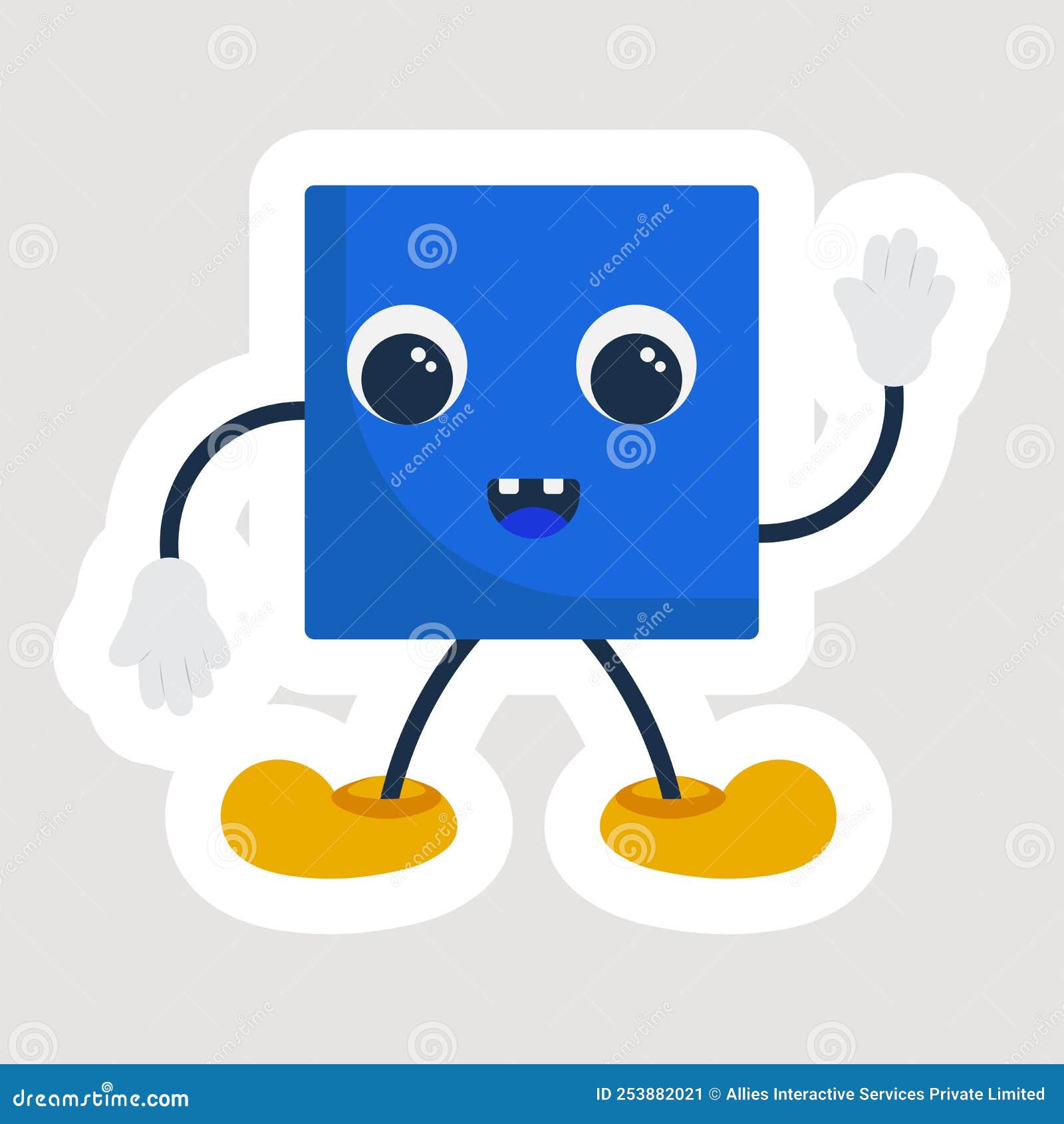 Funny Blue Square Cartoon Standing in Hand Up and Down Stock ...