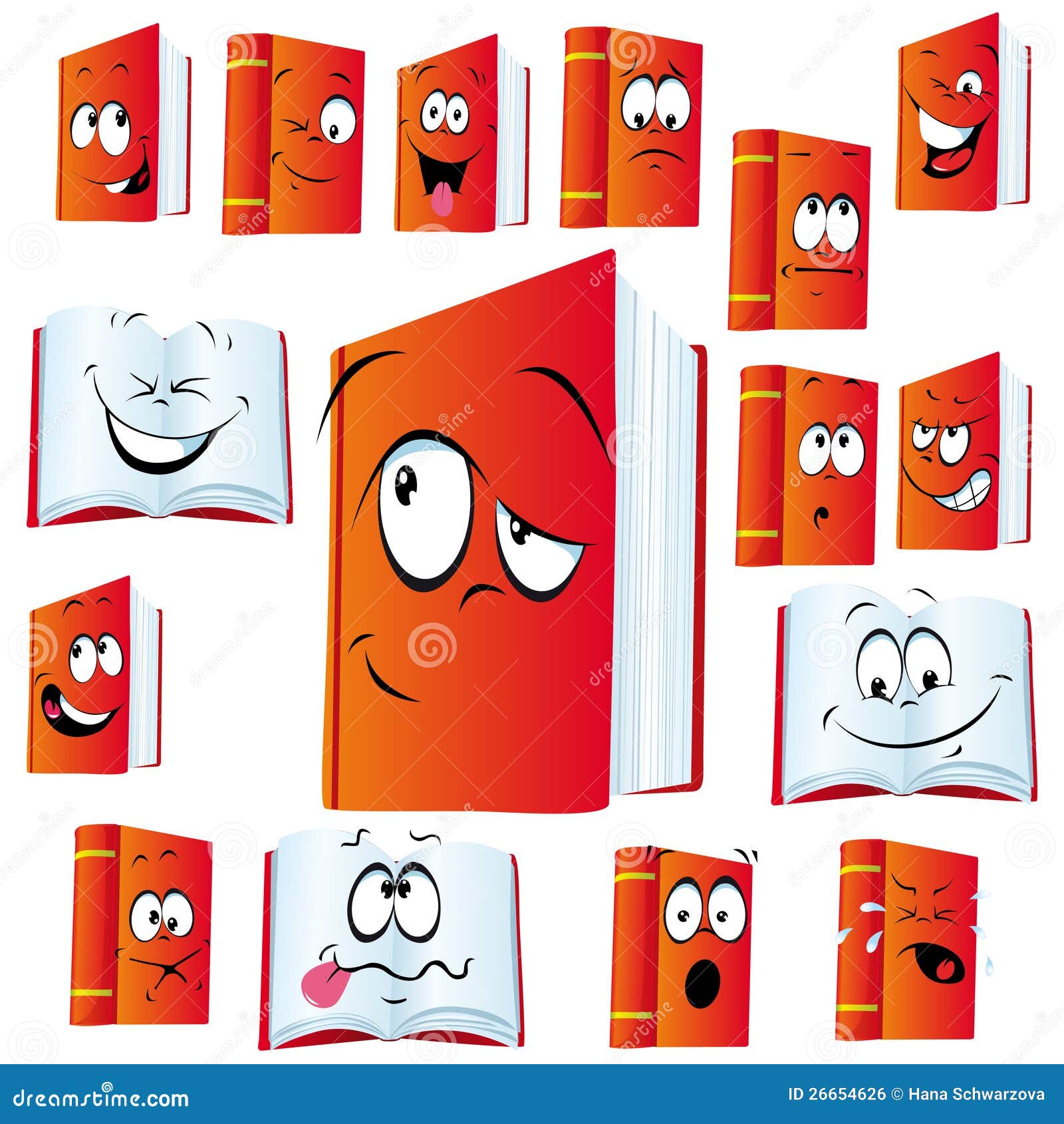 Funny Book Cartoon Characters With Cute Face Vector Illustration. For ...