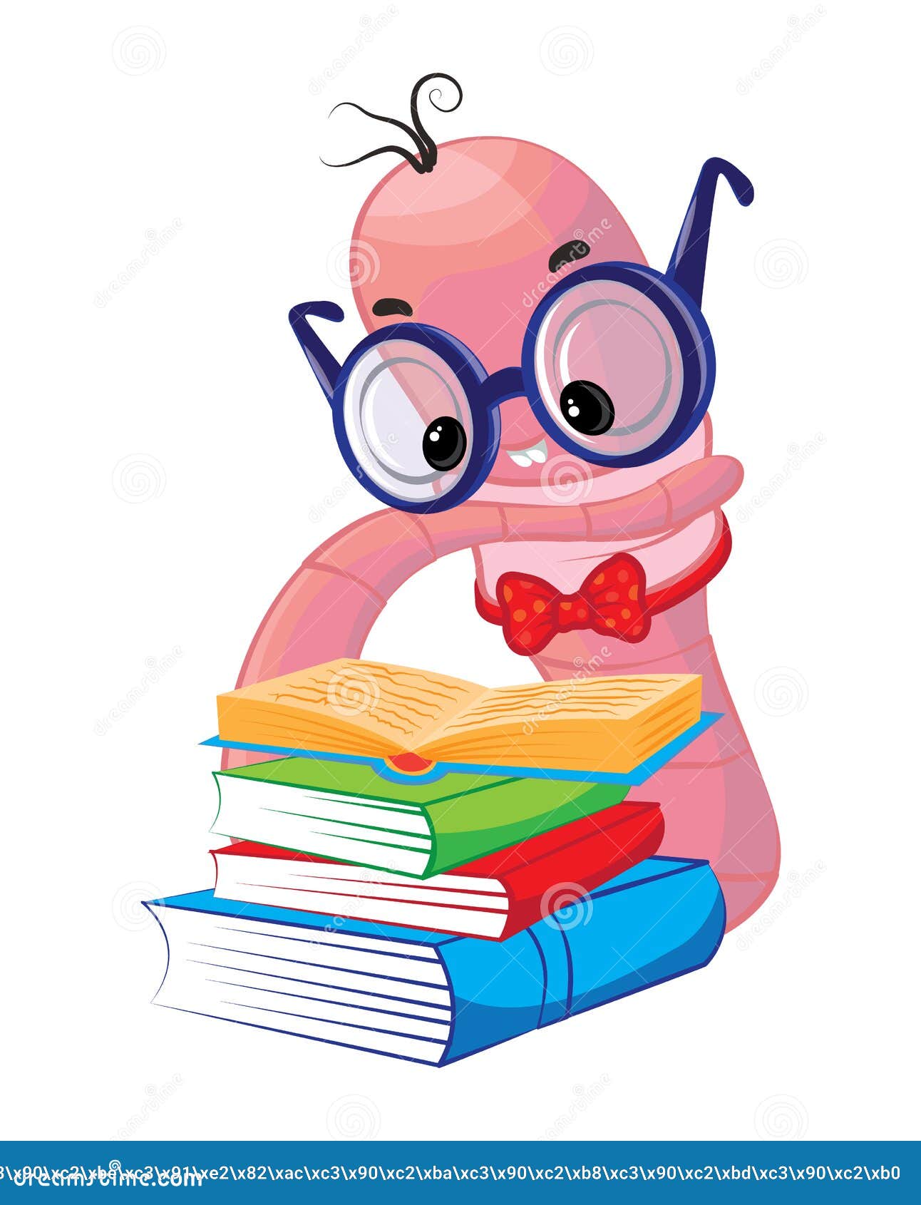 Funny Bookworm Reading, Stack of Books Stock Vector - Illustration of ...
