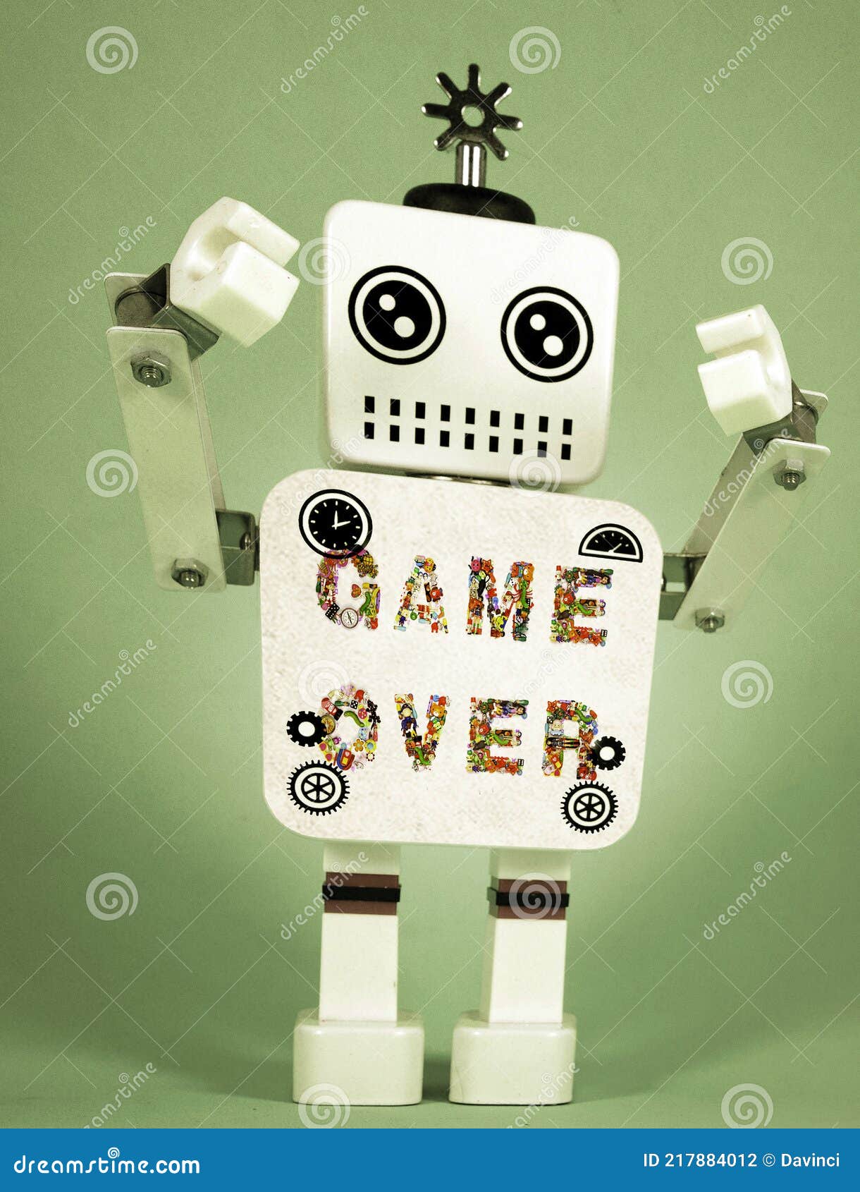 Funny Bot and GAME OVER Sign Stock Photo - Image of technical, childish ...