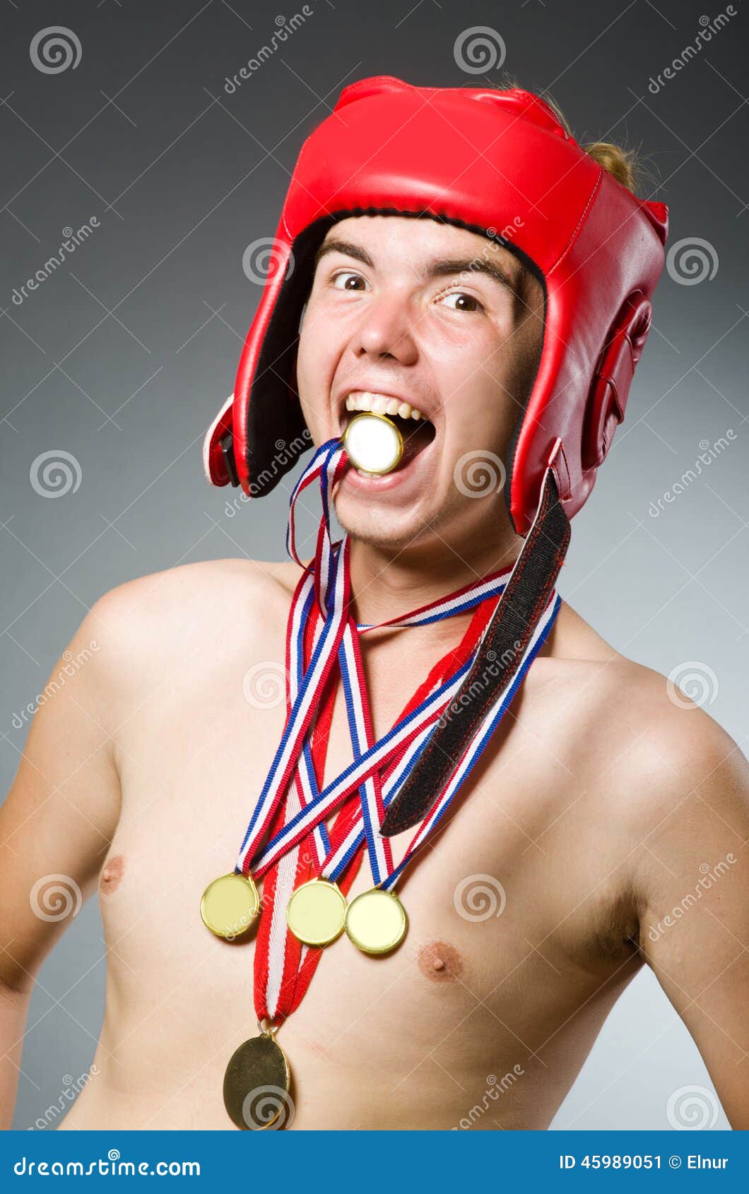 Funny boxer with winning stock image. Image of medal - 45989051