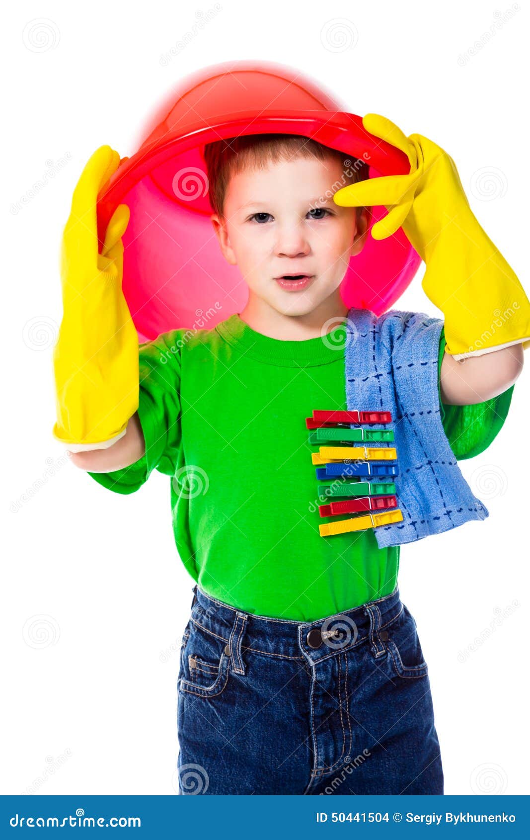 Funny boy with basin stock photo. Image of chores, people - 50441504