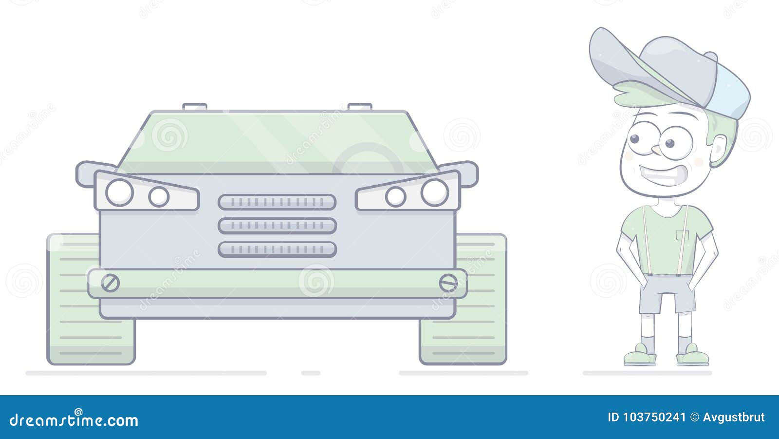Funny boy and a big car. stock vector. Illustration of automobile ...